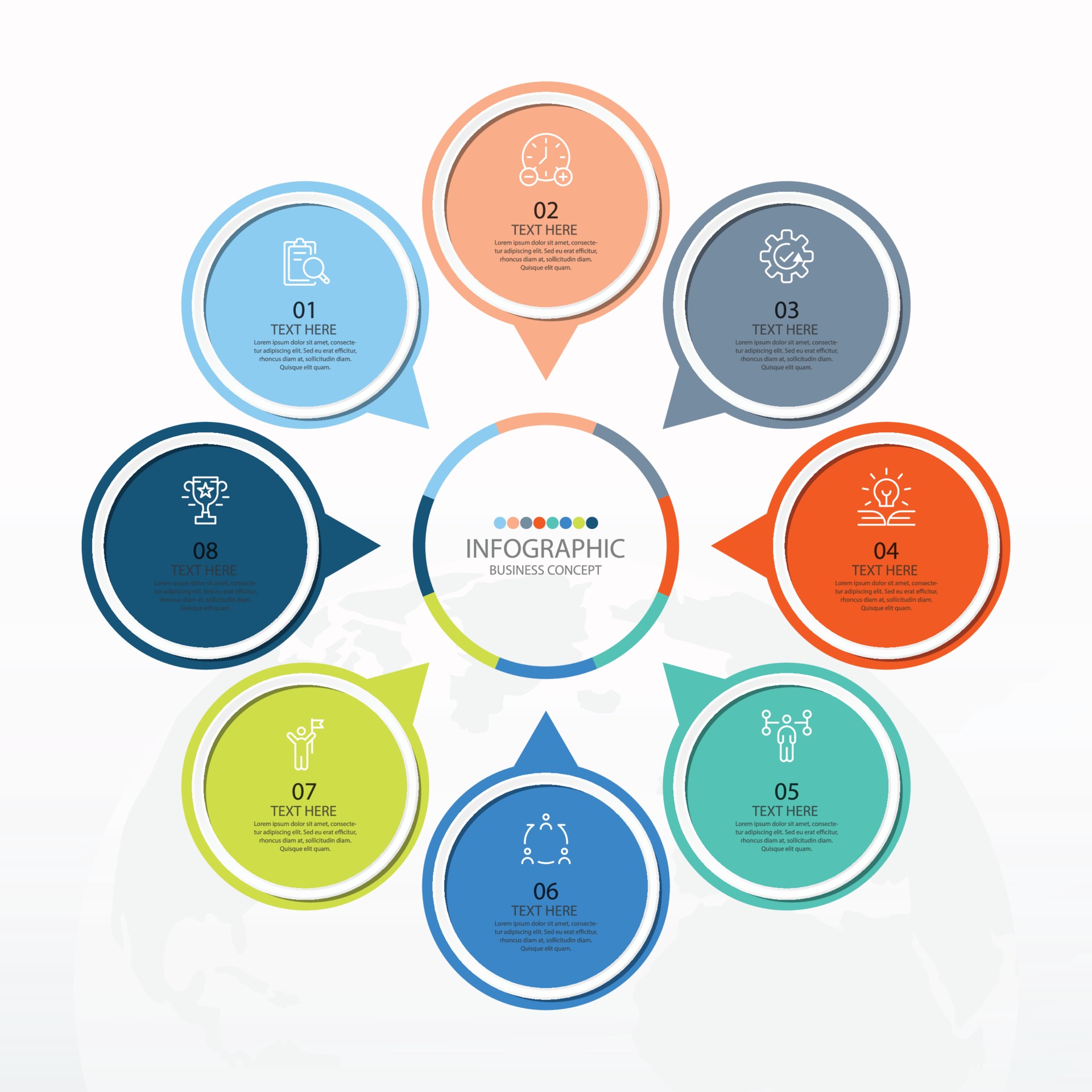 Basic circle infographic template with 8 steps, 3432223 Vector Art at ...