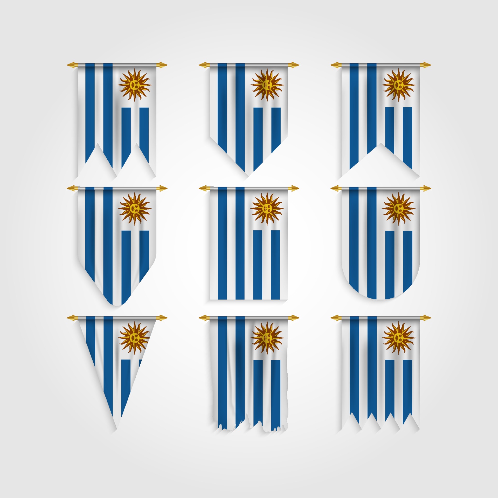 Uruguay flag in different shapes, Flag of Uruguay in various shapes 3434081 Vector Art at Vecteezy