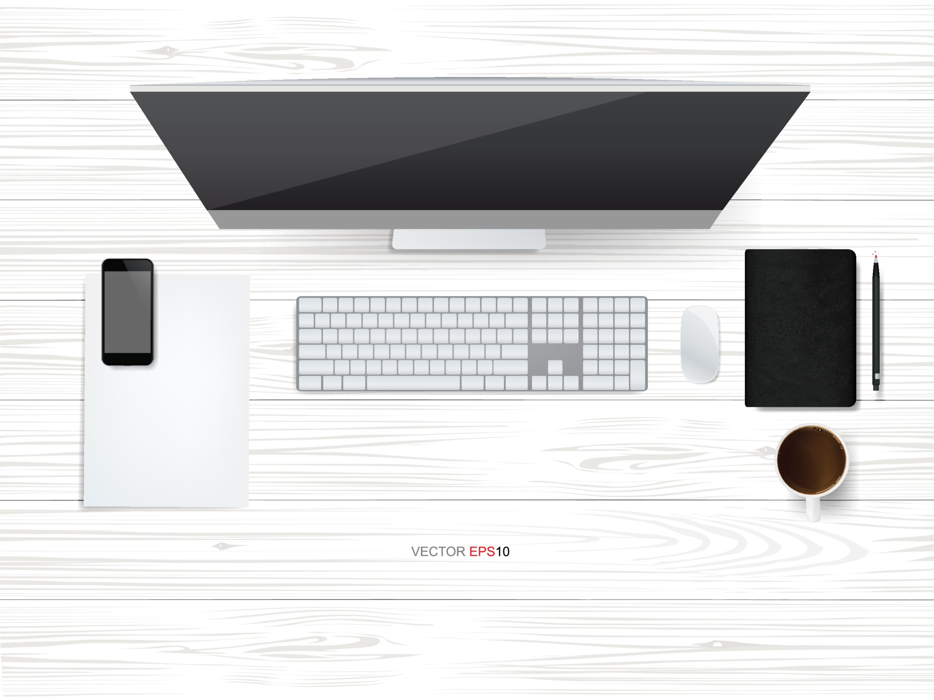 Top view of computer display in working space area. Vector. 3456866 ...