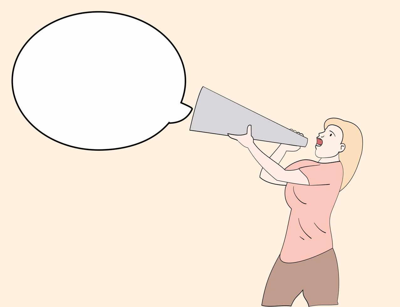 Woman Talking Into Megaphone Template Design For Advertising Hand