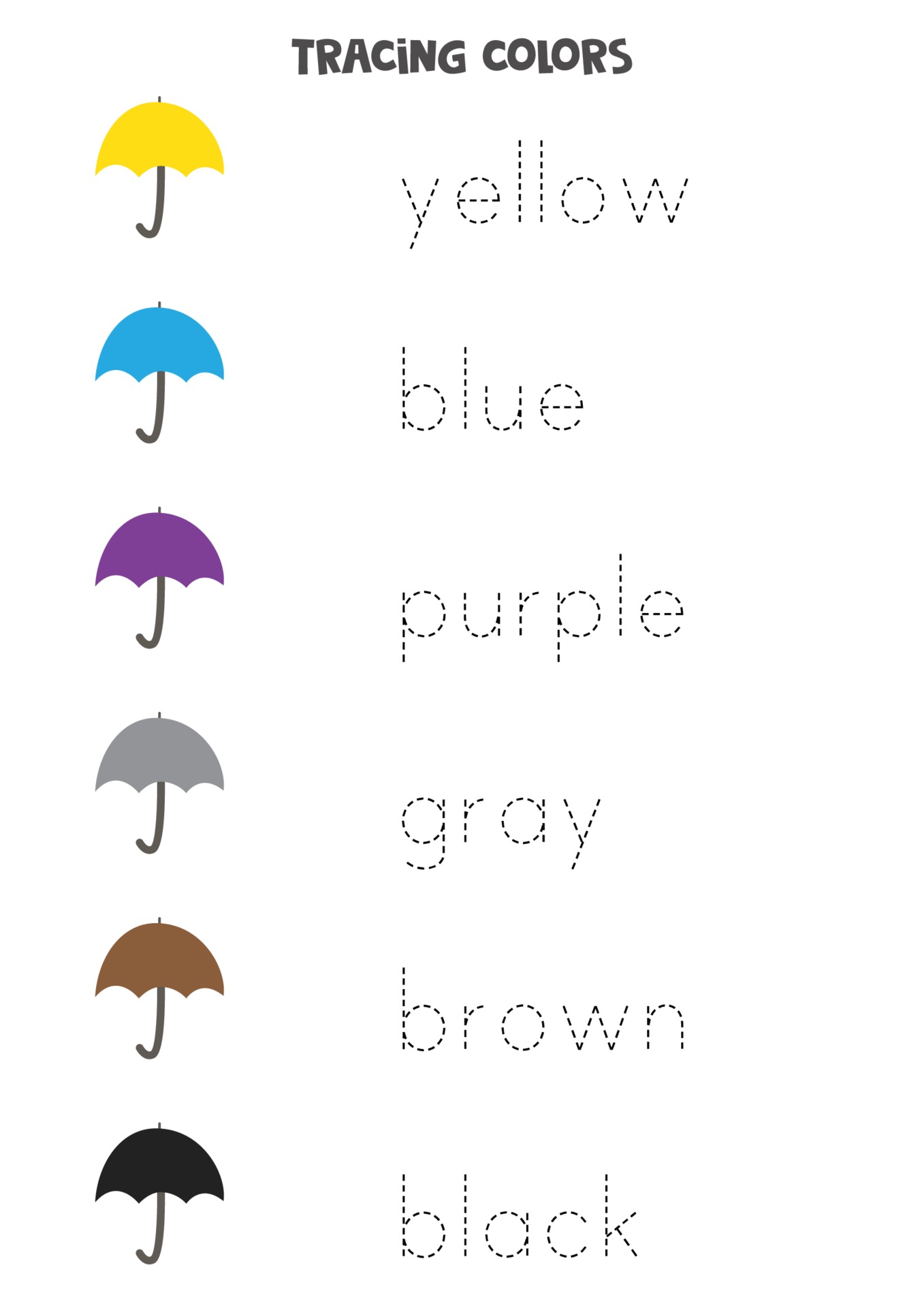 Tracing letters. Trace names of basic colors. Writing practice. 3462936 ...