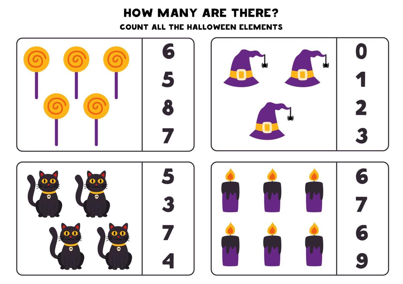 Counting game with Halloween pictures. Math worksheet. 3462982 Vector ...