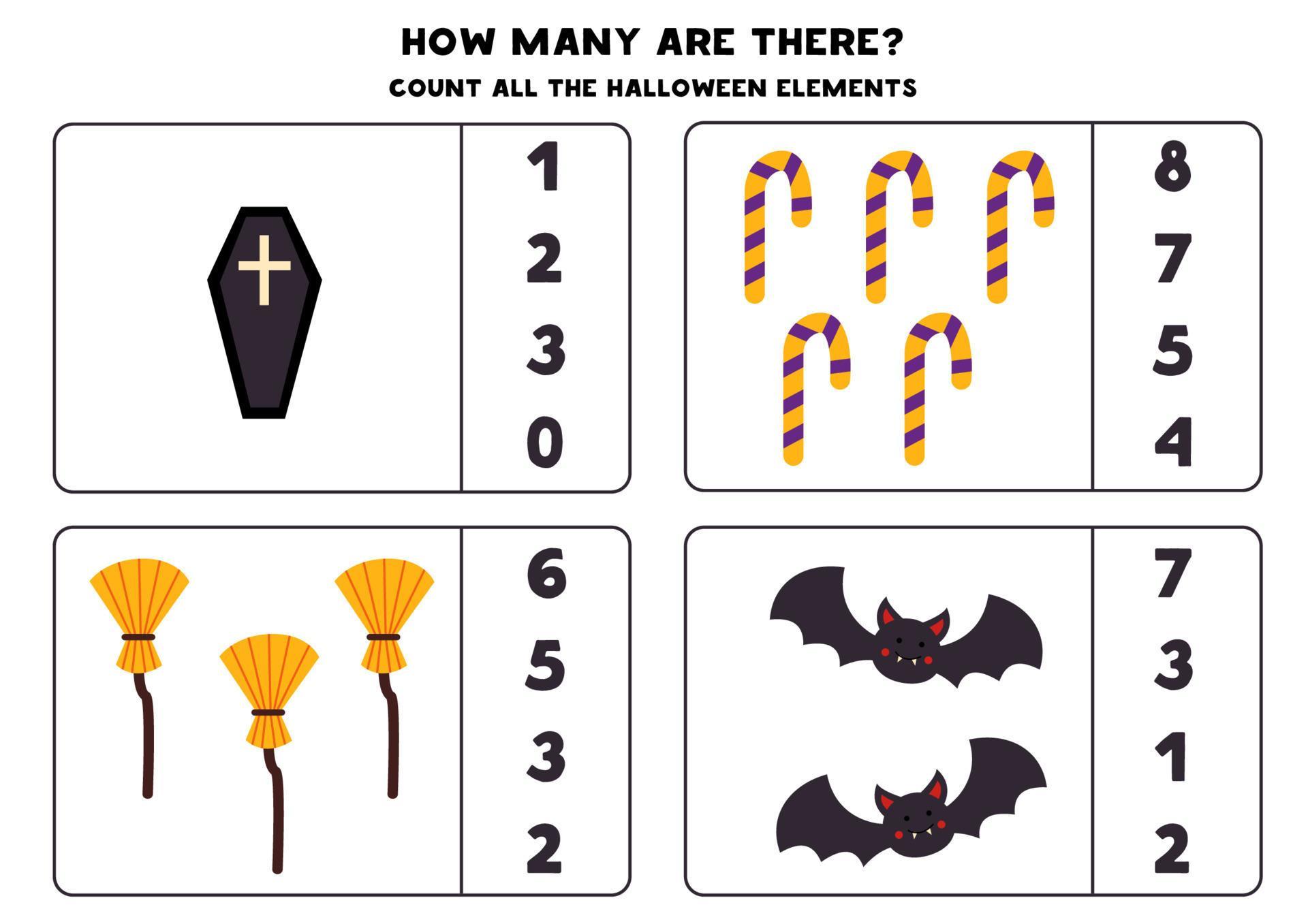 Counting game with Halloween pictures. Math worksheet. 3463009 Vector ...