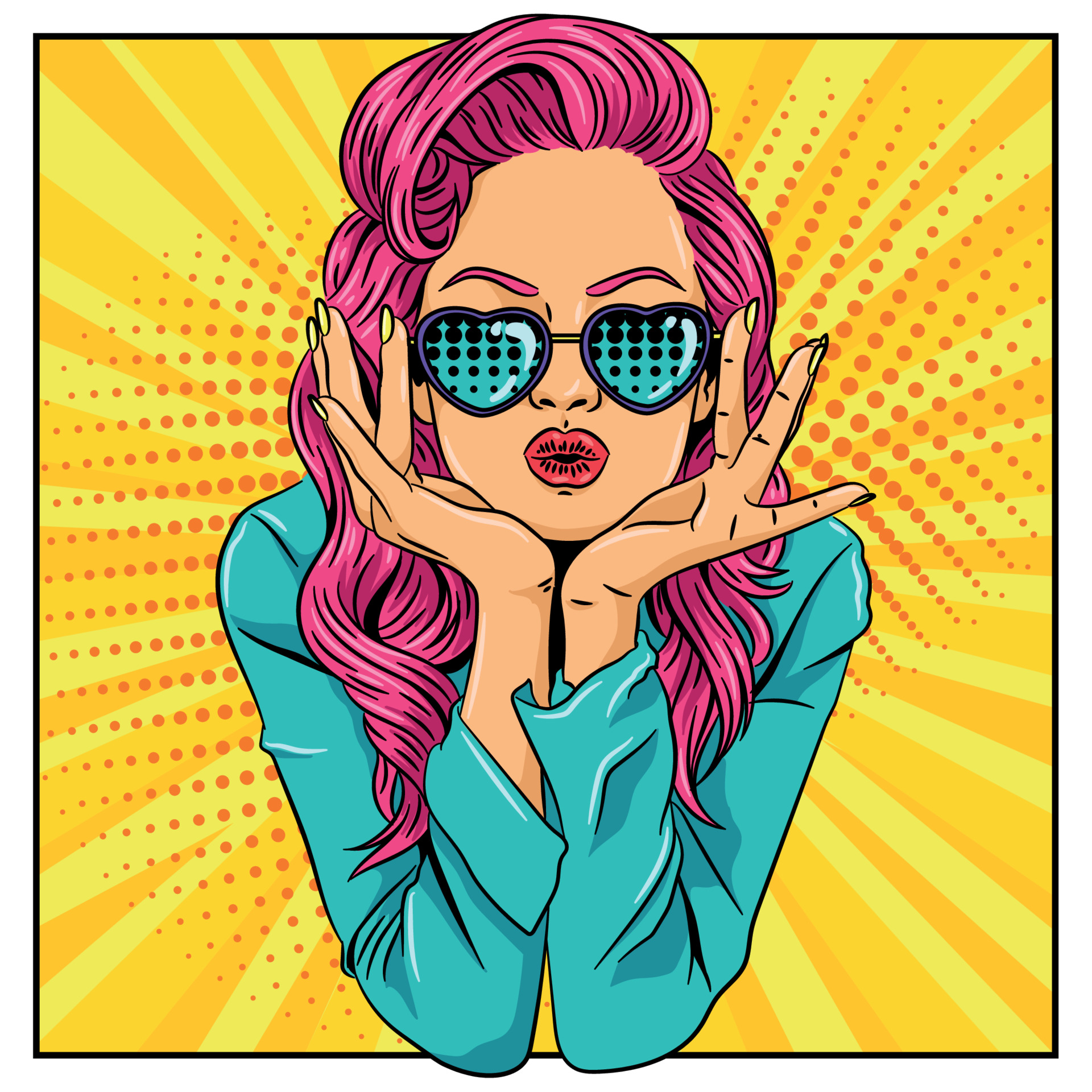 Pop Art Retro Woman Throwing A Kiss On A Comic Page 3477172 Vector Art