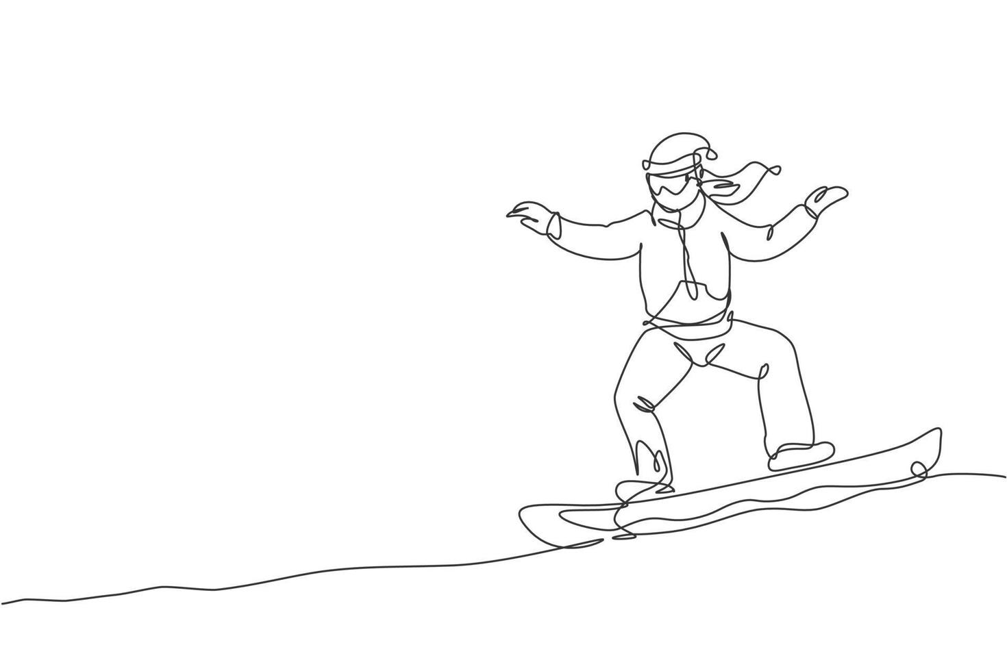 Single continuous line drawing of young sportive snowboarder woman ...