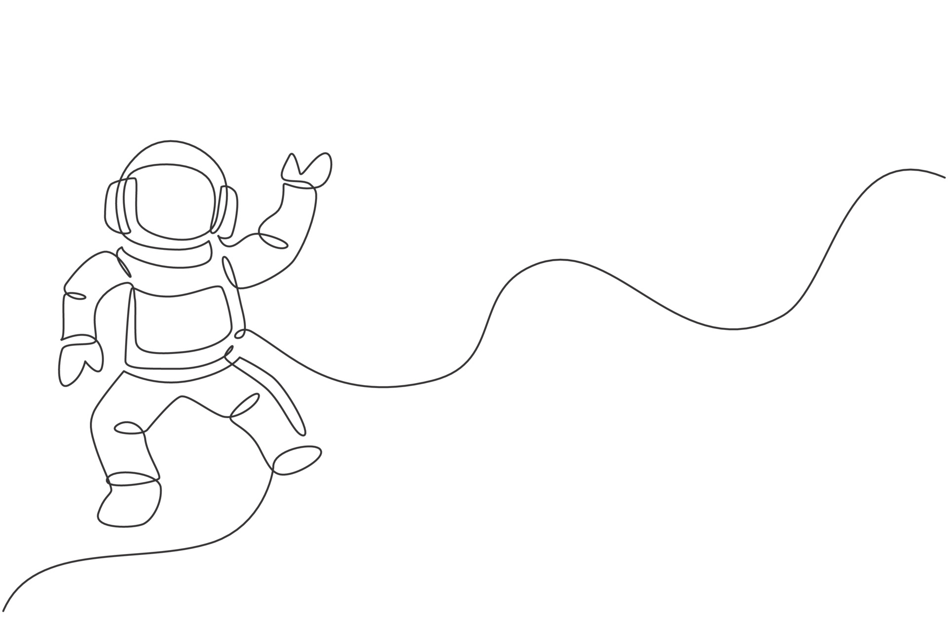 One Continuous Line Drawing Of Young Astronaut Scientist Exploring Outer Space In Retro Style