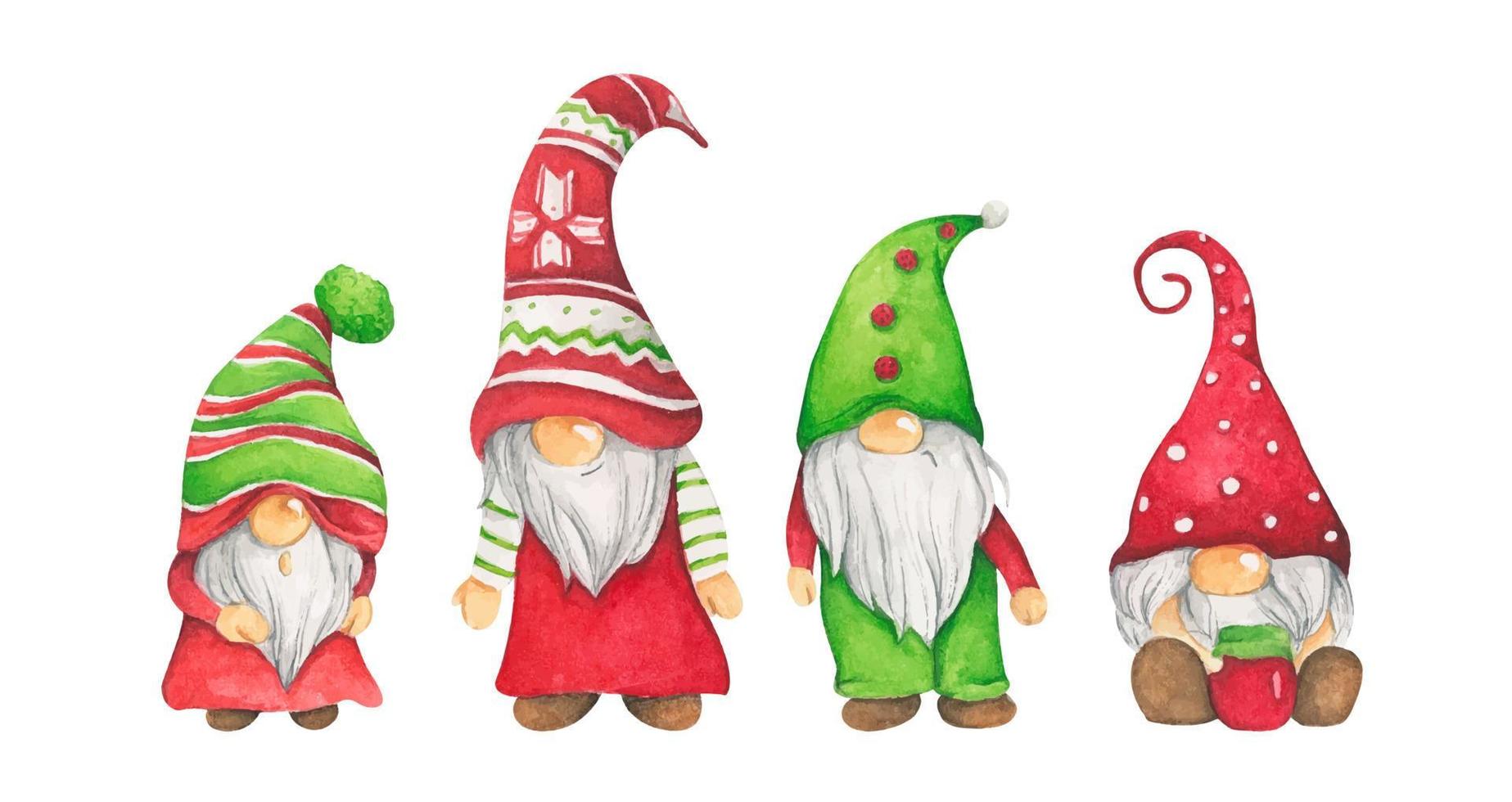 Watercolor illustration of cute christmas gnomes. 3484077 Vector Art at ...