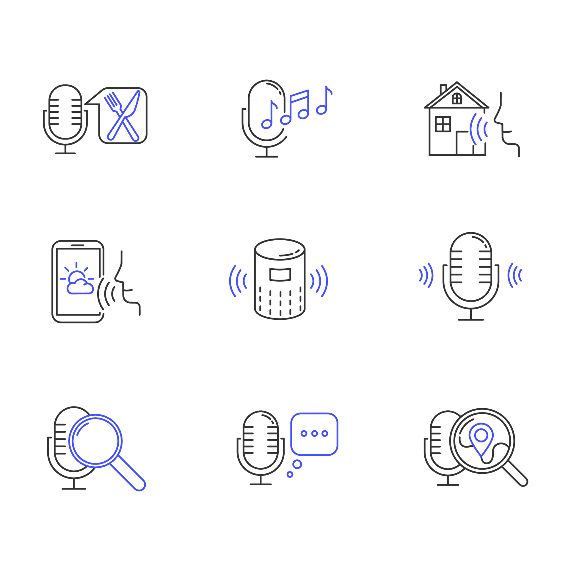 Voice control system linear icons set 3485699 Vector Art at Vecteezy