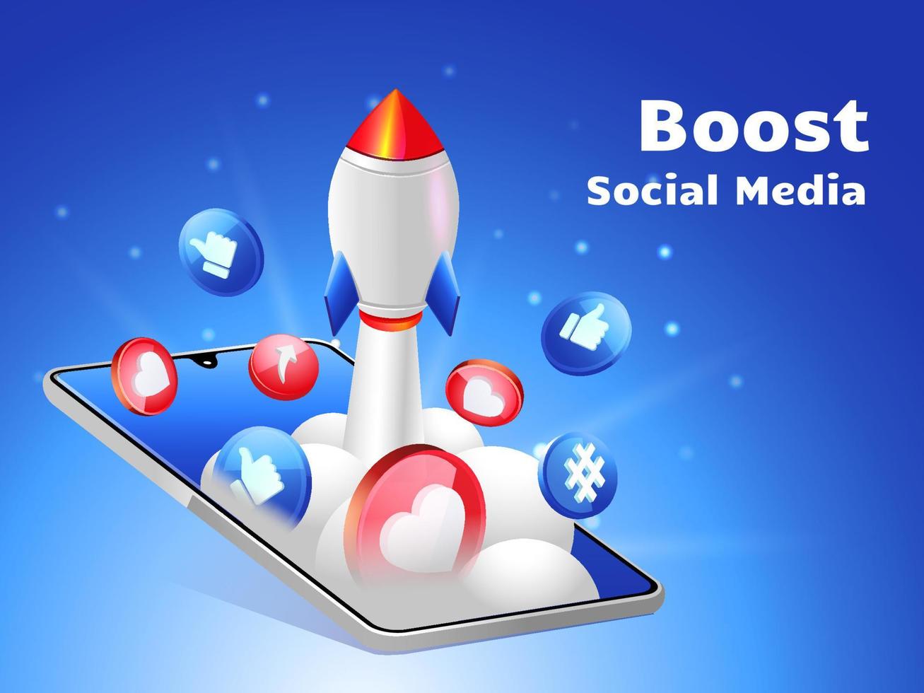 Rocket boosting social media with smartphone 3486086 Vector Art at Vecteezy