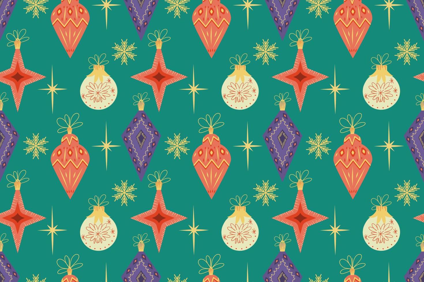 Seamless retro pattern with Christmas balls and snowflakes. Vector ...