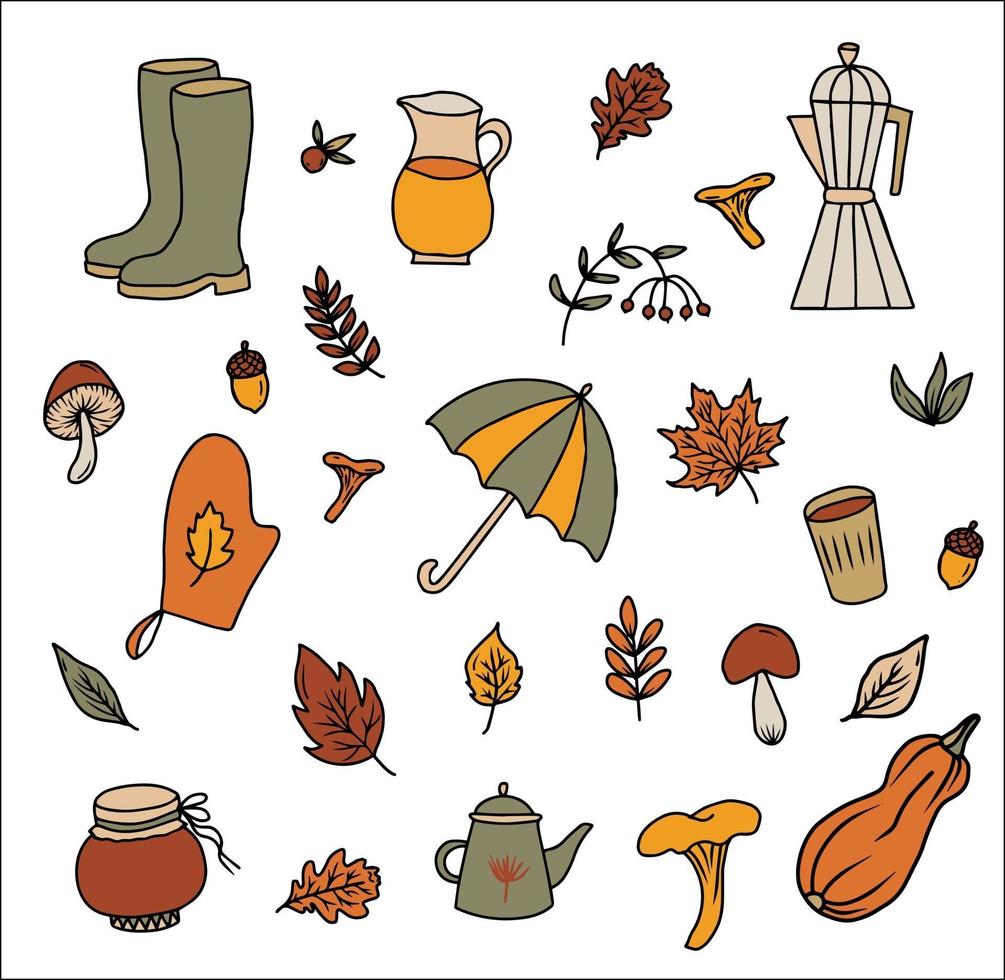 vector set of hand drawn doodle autumn illustrations. Harvest festival ...