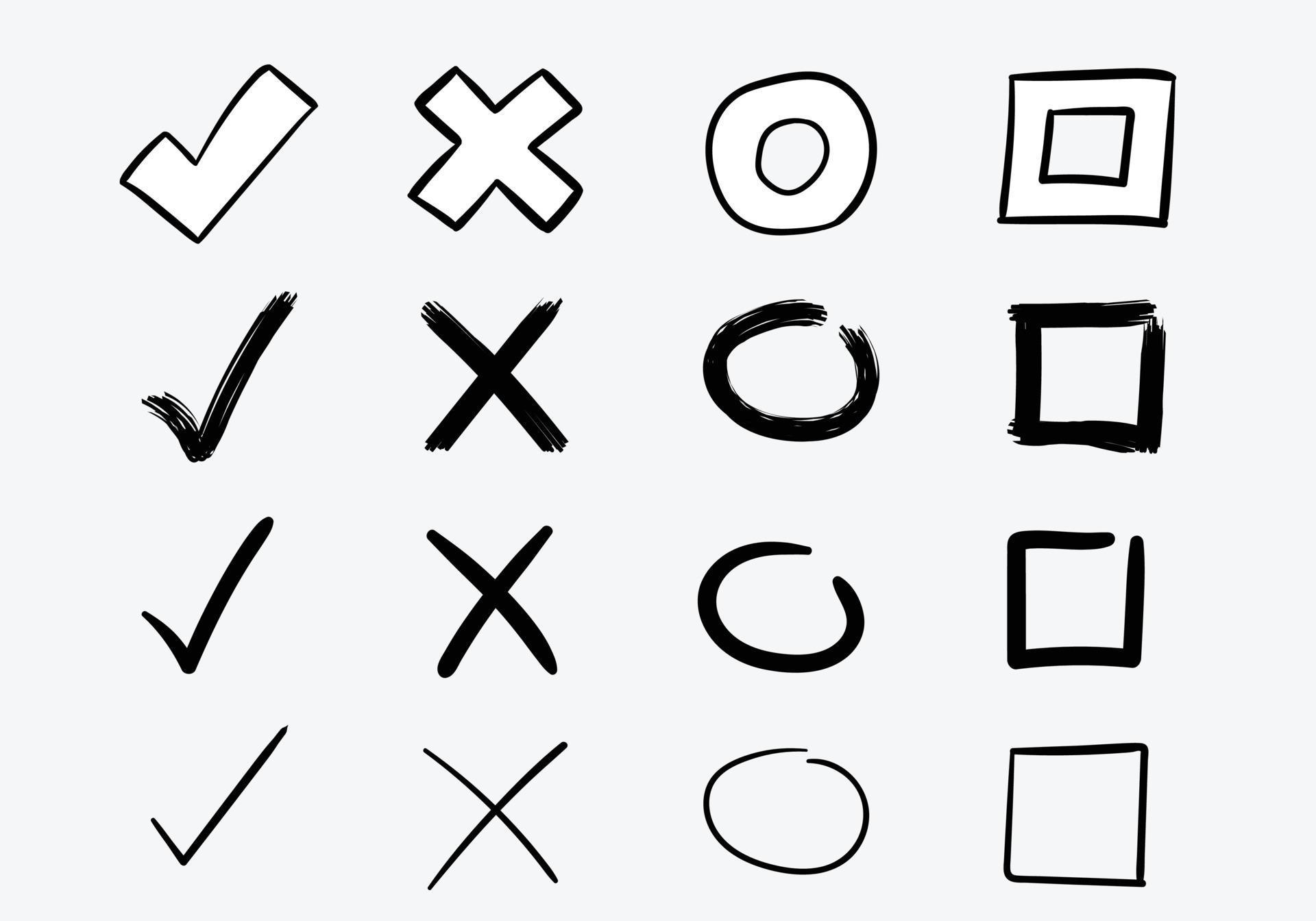 Set of hand drawn check, cross, circle and checkbox mark with various shape and form. 3501628 ...