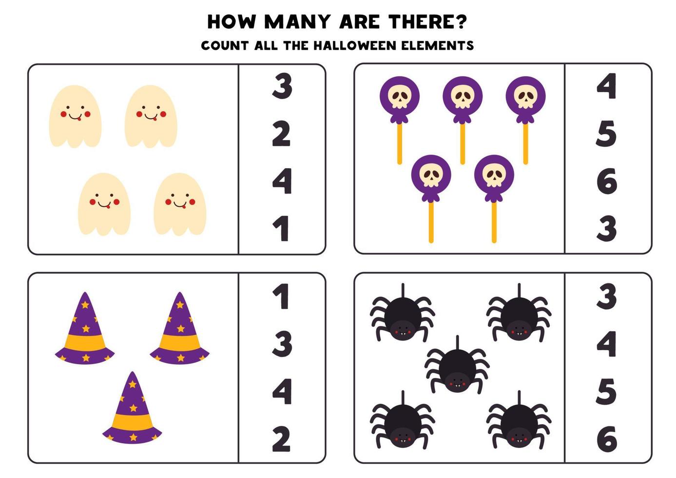 Counting game with Halloween pictures. Math worksheet. 3502678 Vector ...