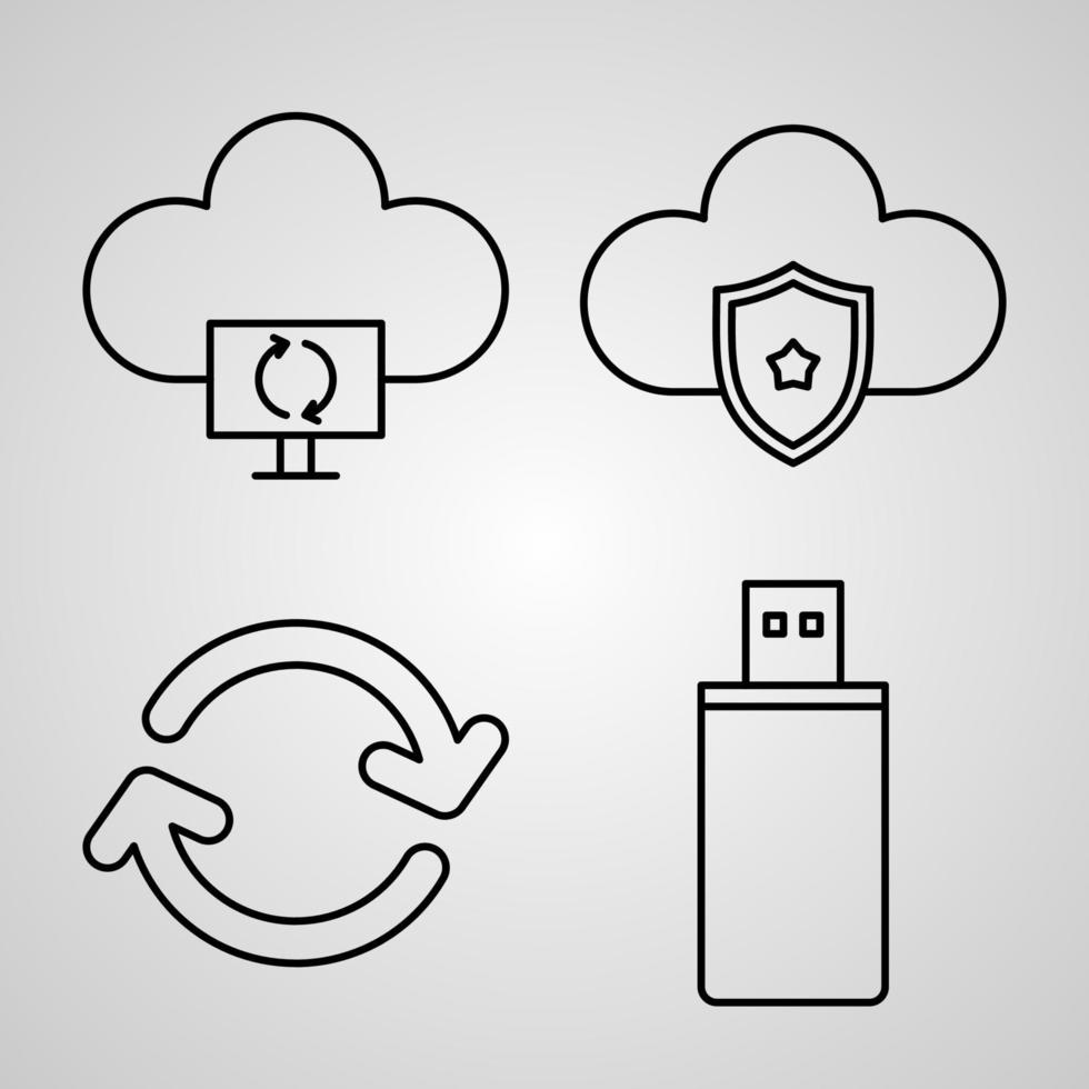 Set of Thin Line Flat Design Icons of Cloud Computing 3506585 Vector ...