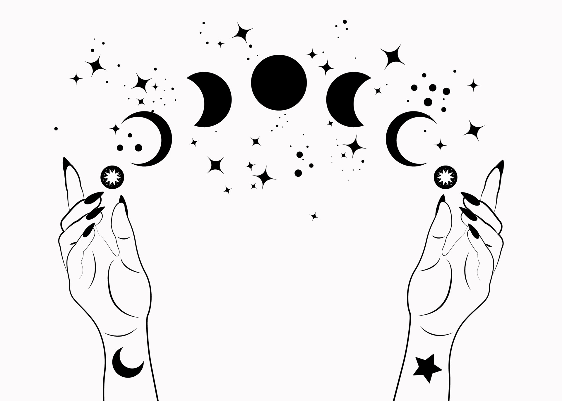 Mystical moon phases and woman hands, Triple moon pagan Wiccan goddess ... Mystical moon phases and woman hands, Triple moon pagan Wiccan goddess ...