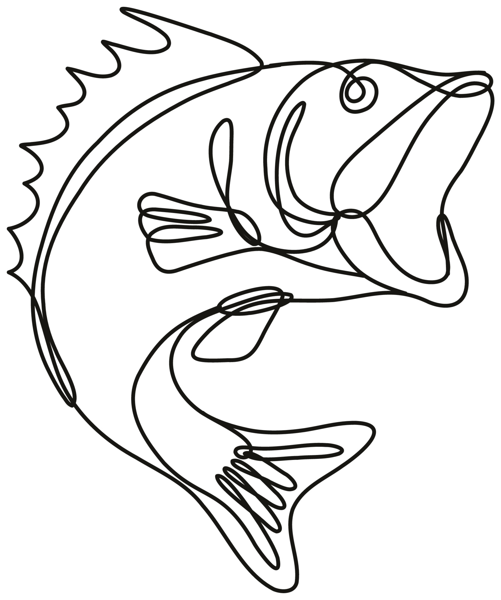Largemouth Bass Jumping Up Continuous Line Drawing 3507116 Vector Art At Vecteezy