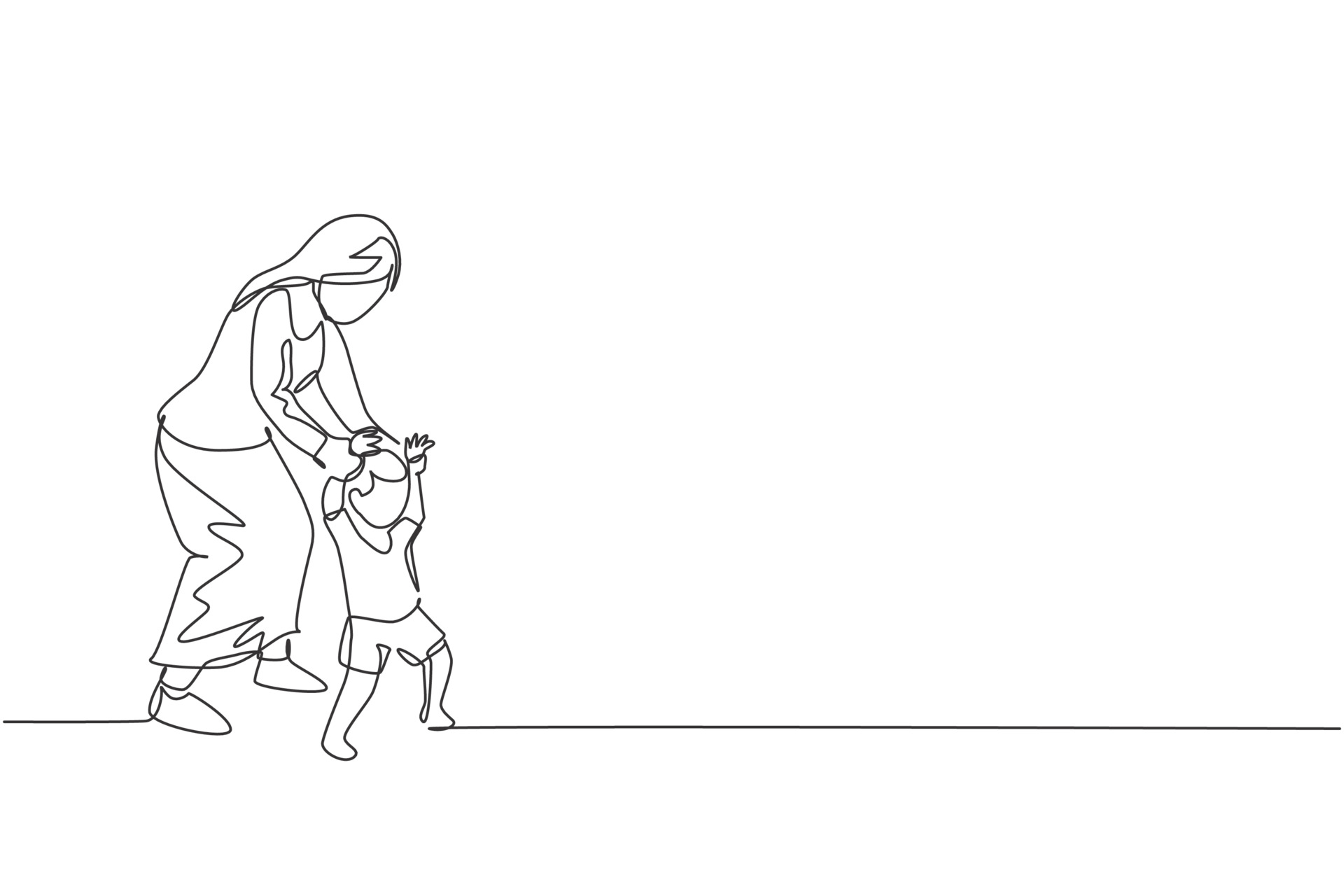 Single continuous line drawing of young mother teaching her son ...