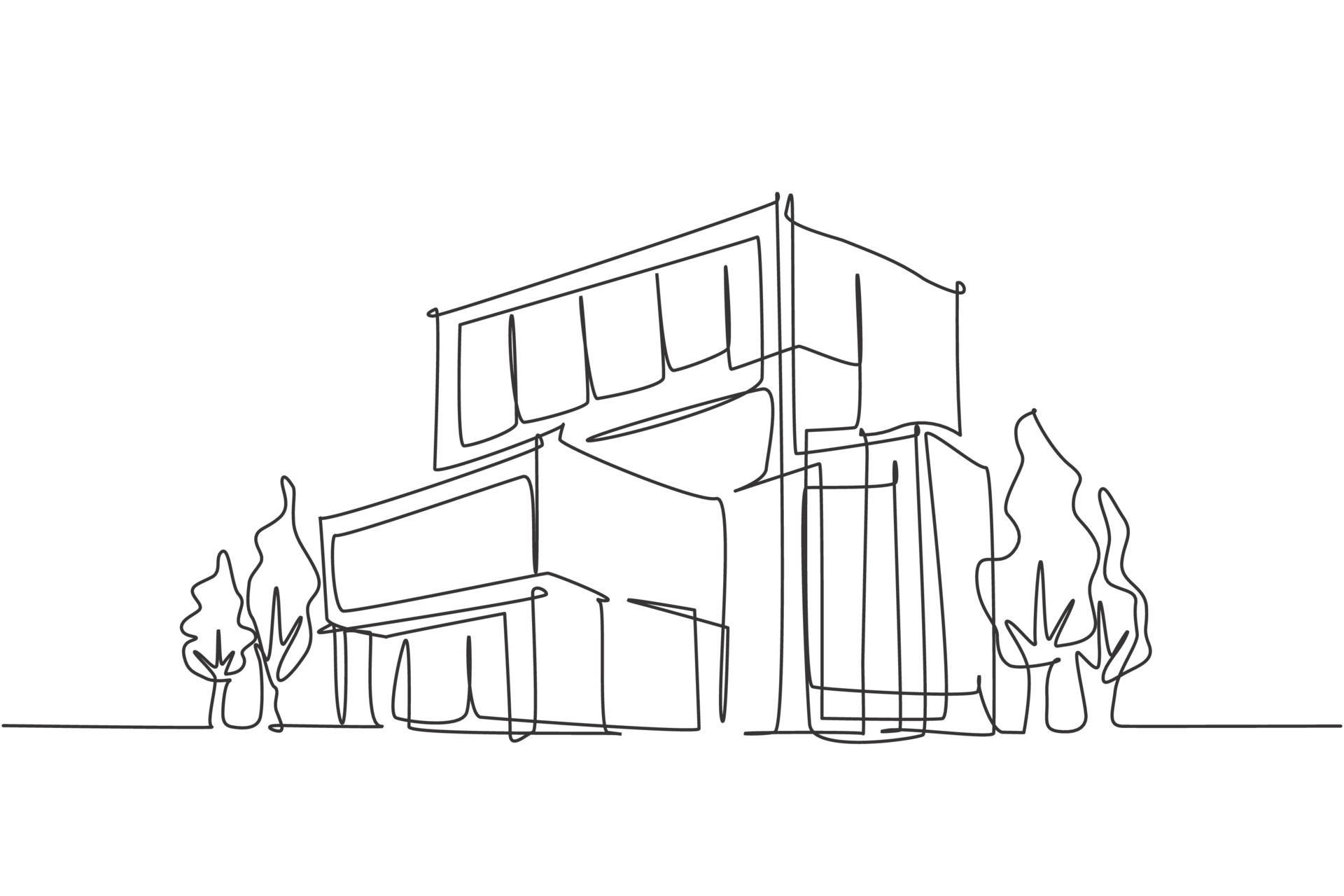 Continuous One Line Drawing Of Luxury House Construction Building At