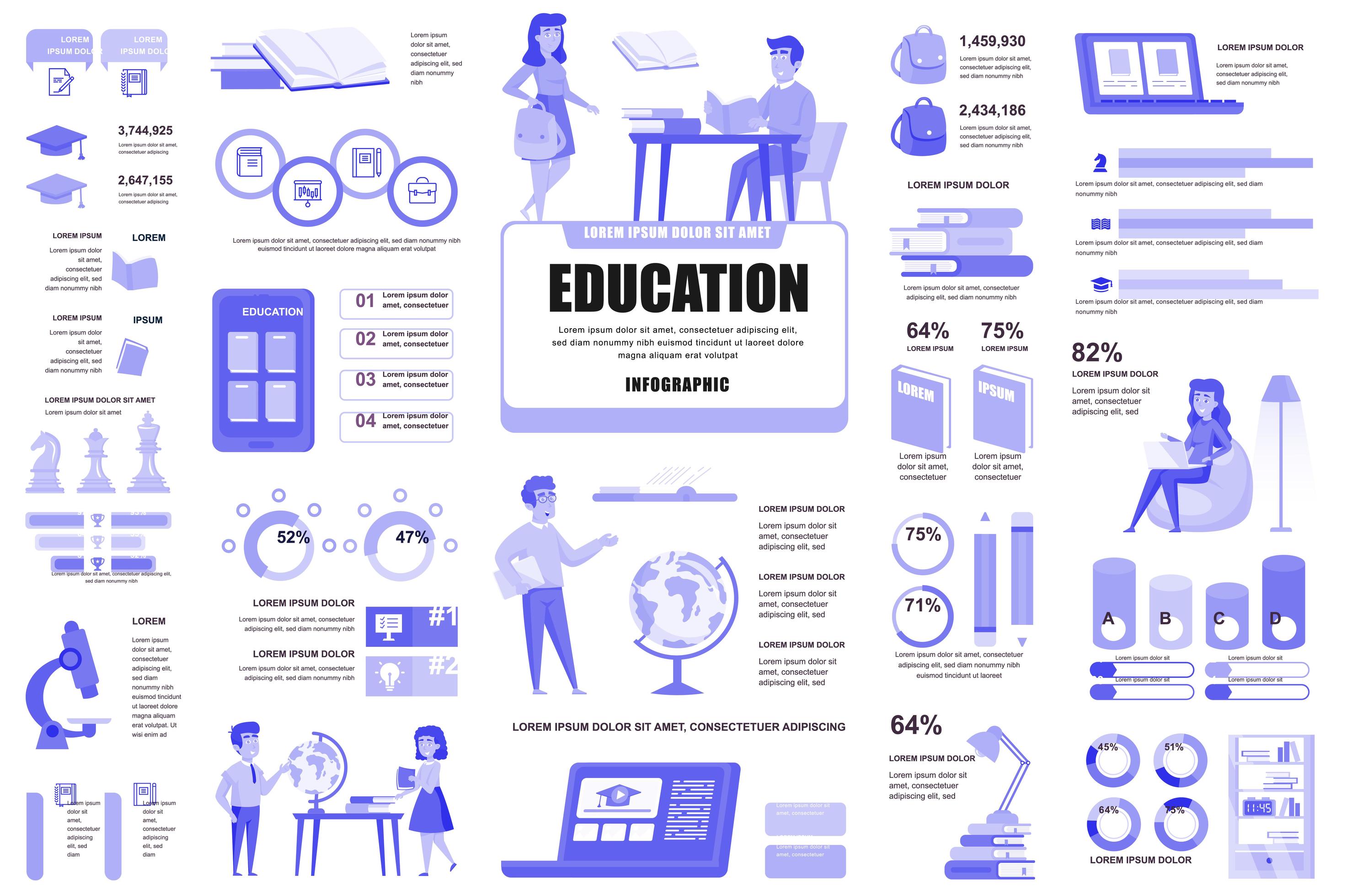 Bundle online education infographic UI, UX, KIT elements. Different ...