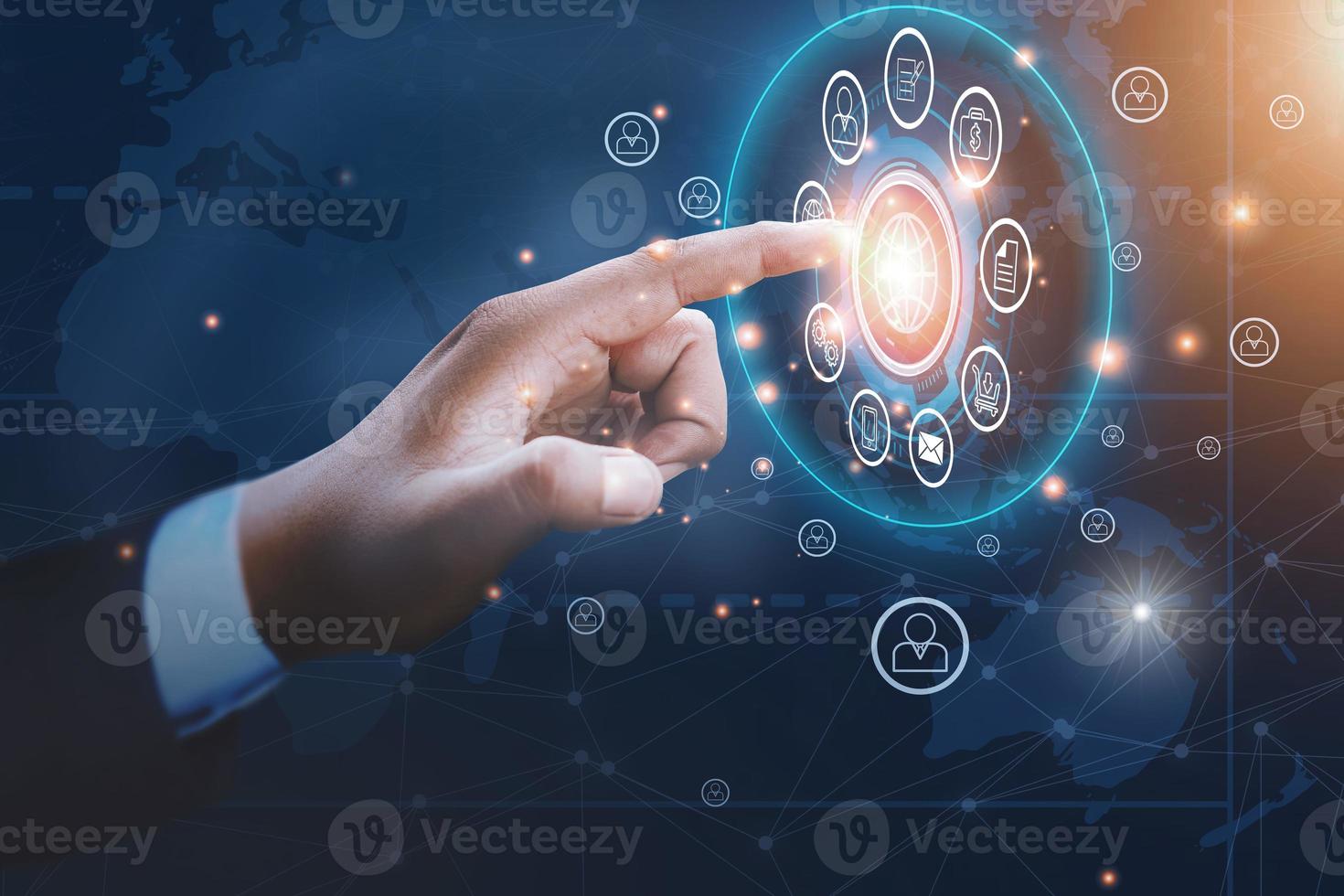 Business technology, Hand touching global network and data customer ... Business technology, Hand touching global network and data customer ...