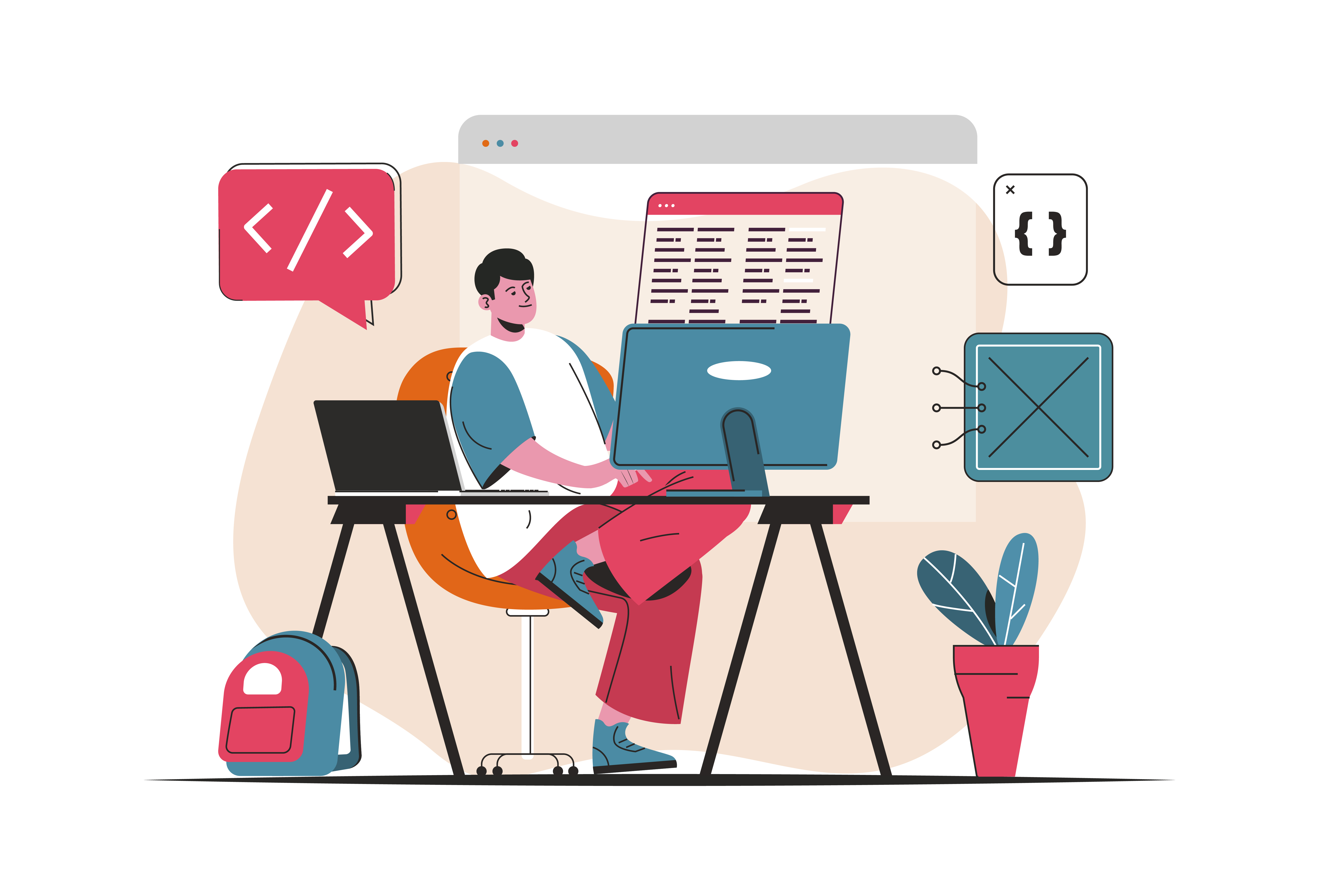 Programmer working concept isolated. Creation and development of ... Programmer working concept isolated. Creation and development of ...