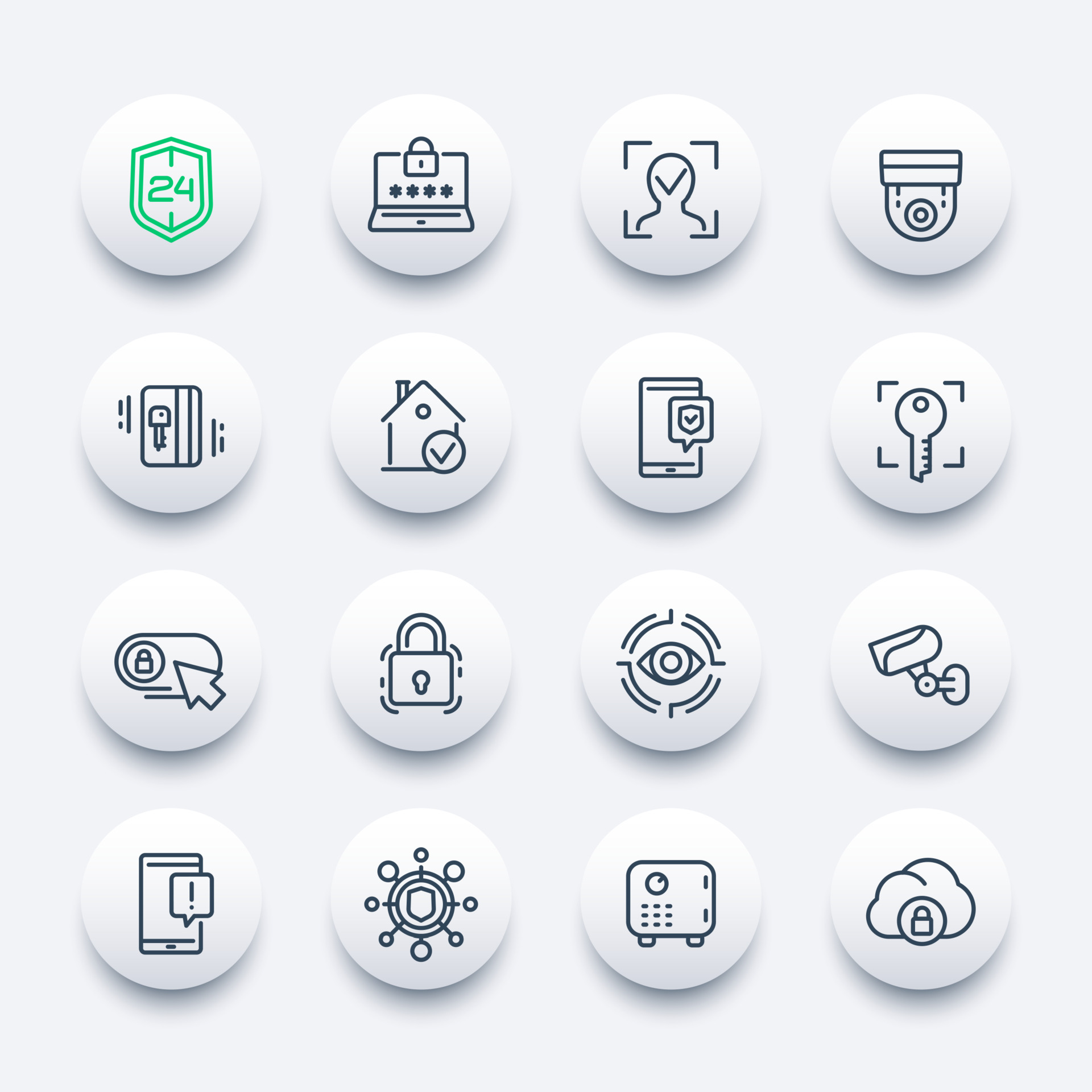 Security line icons set, biometric screening, face recognition, video ...