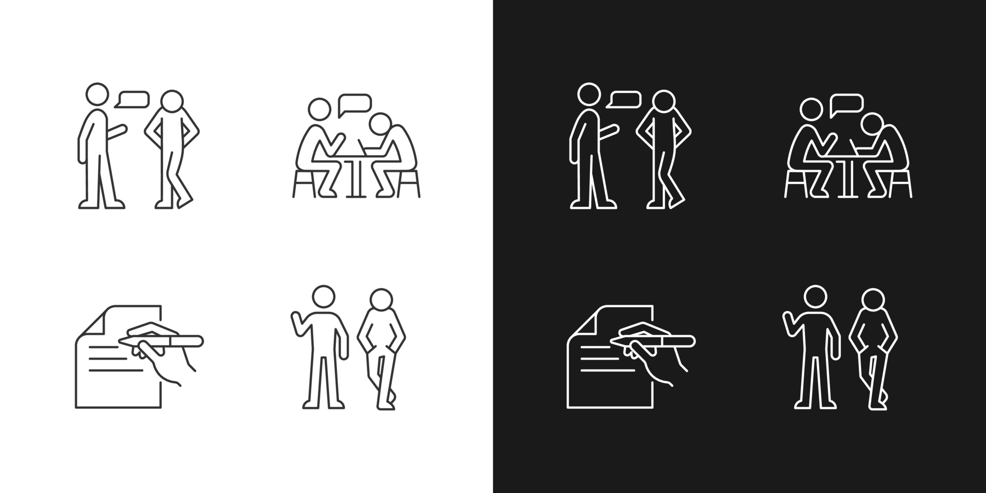 Understanding In Communication Linear Icons Set For Dark And Light Mode