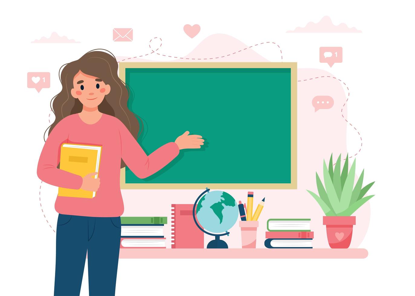 Maestra En El Aula Concepto De Escuela Y Aprendizaje Día Del Maestro Linda Ilustración