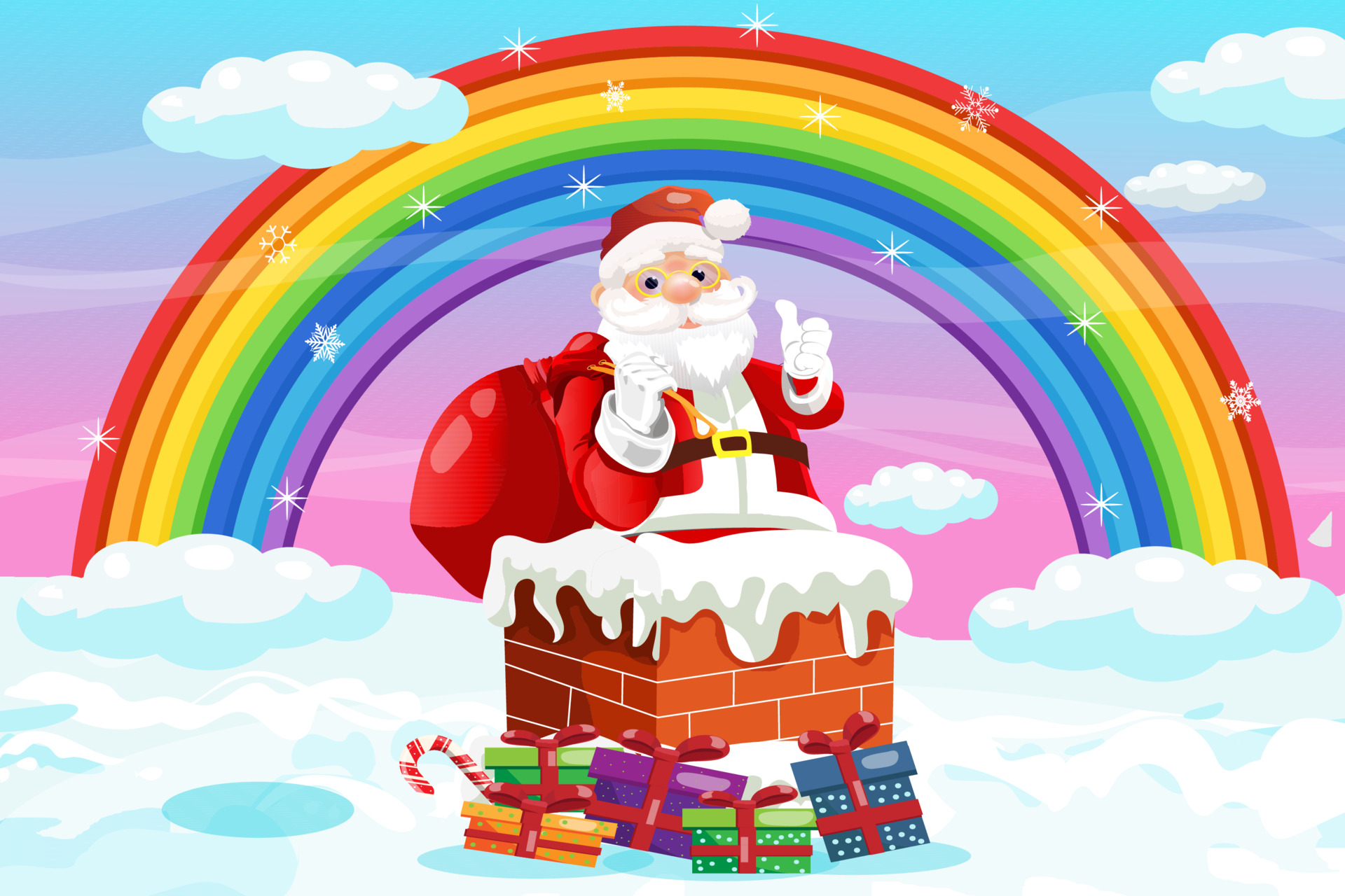 Rainbow Christmas background cartoon Santa Claus boxing day 3537071 ...