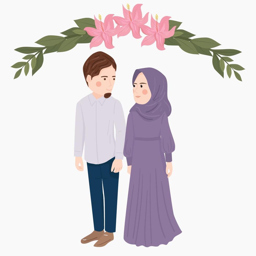 cute wedding muslim couple 3539380 Vector Art at Vecteezy