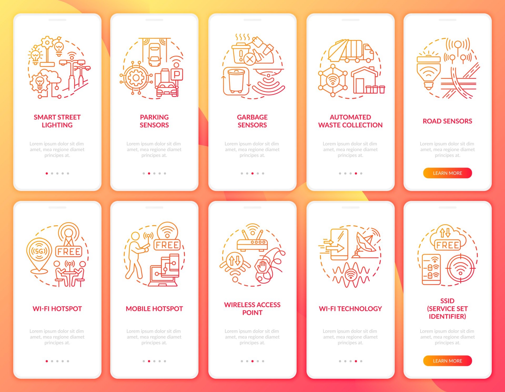 Smart City Technologies Gradient Red Onboarding Mobile App Page Screen 3539732 Vector Art At