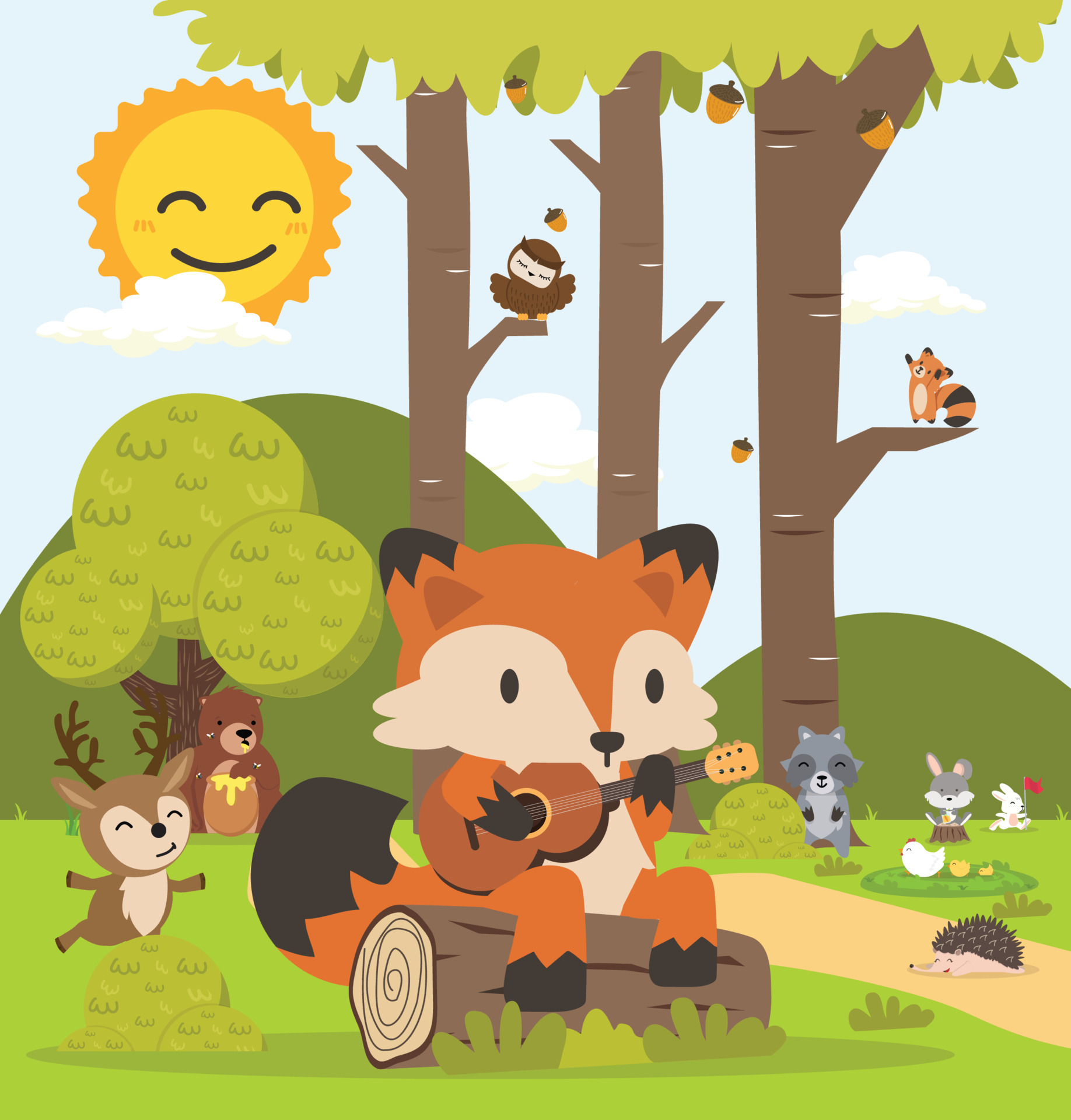 lindo personaje de dibujos animados de animales del bosque arbolado ... lindo personaje de dibujos animados de animales del bosque arbolado ...