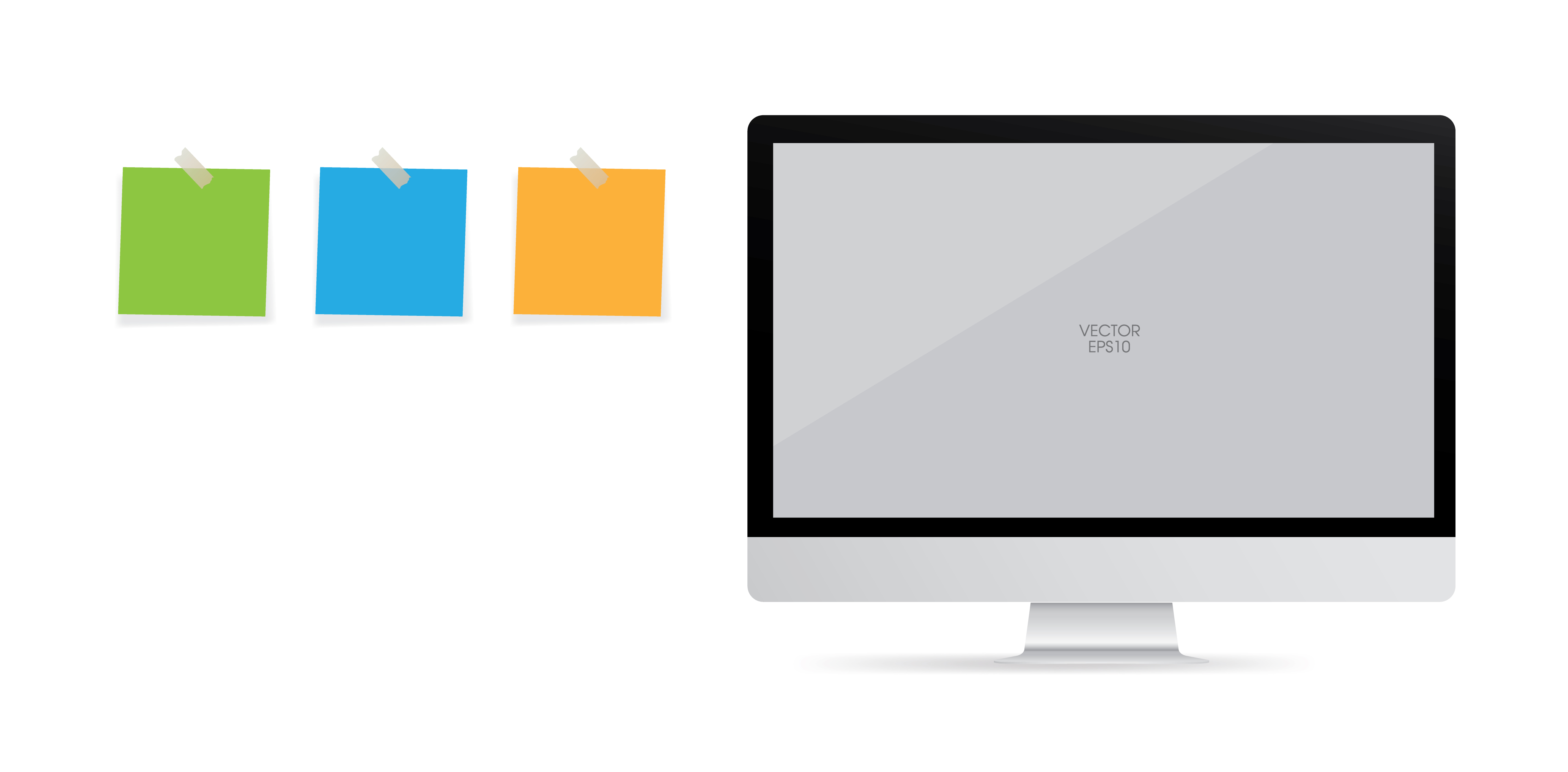 Computer display background with blank screen area and paper stick ...