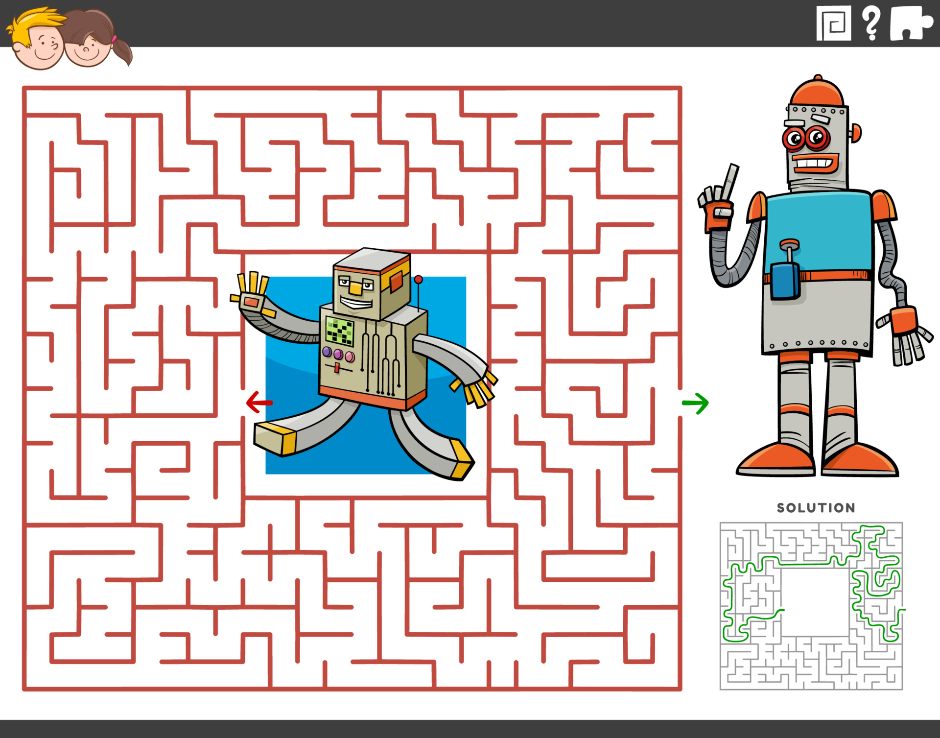 maze educational game with cartoon robots 3545408 Vector Art at Vecteezy