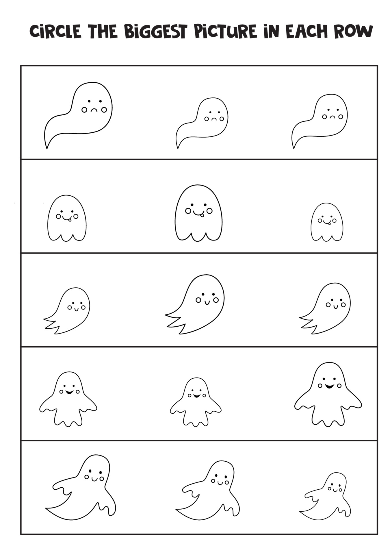 Find the biggest Halloween ghost in each row. 3550366 Vector Art at ...