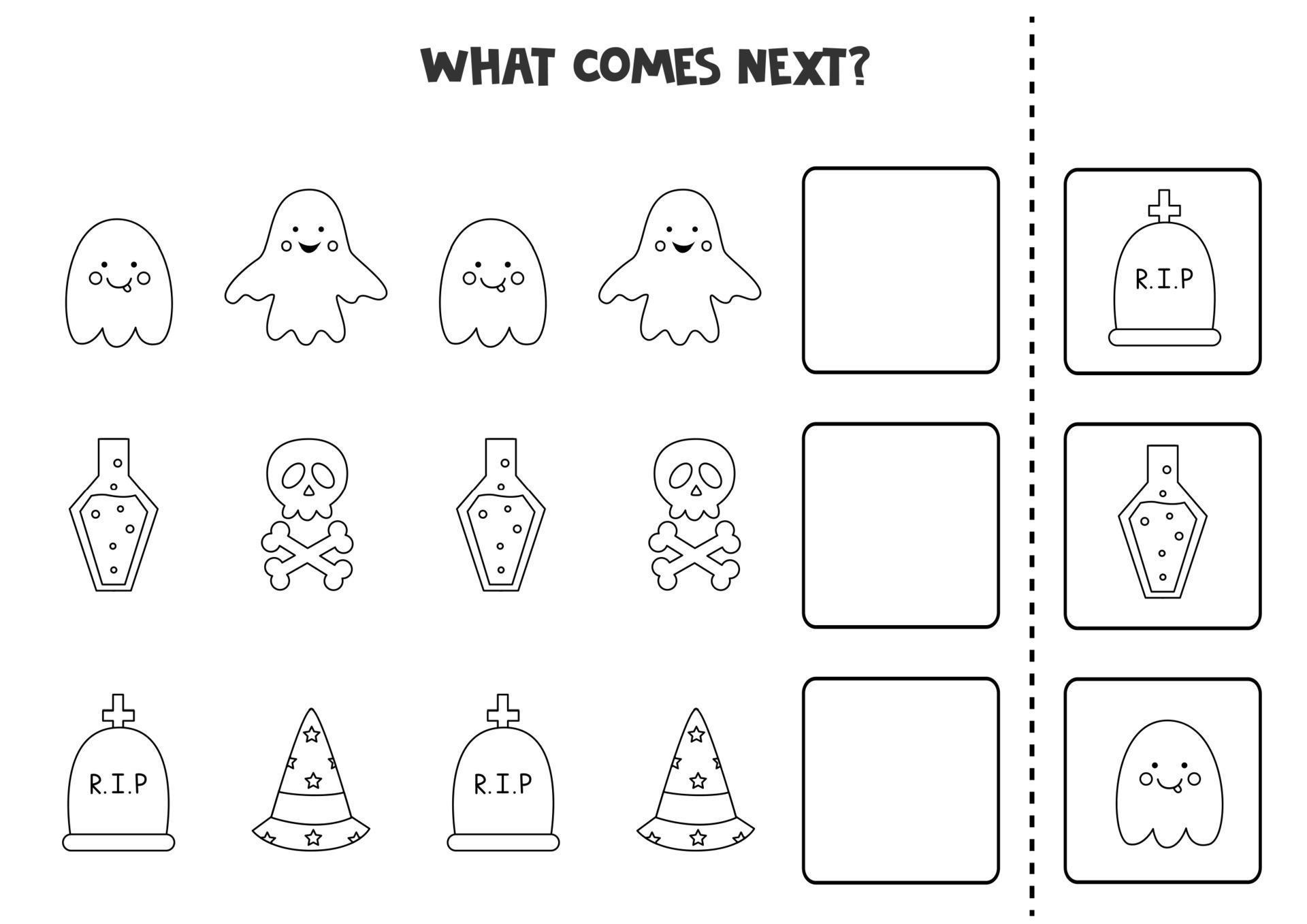 What Comes Next Game With Black And White Halloween Elements what-comes-next-game-with-black-and-white-halloween-elements