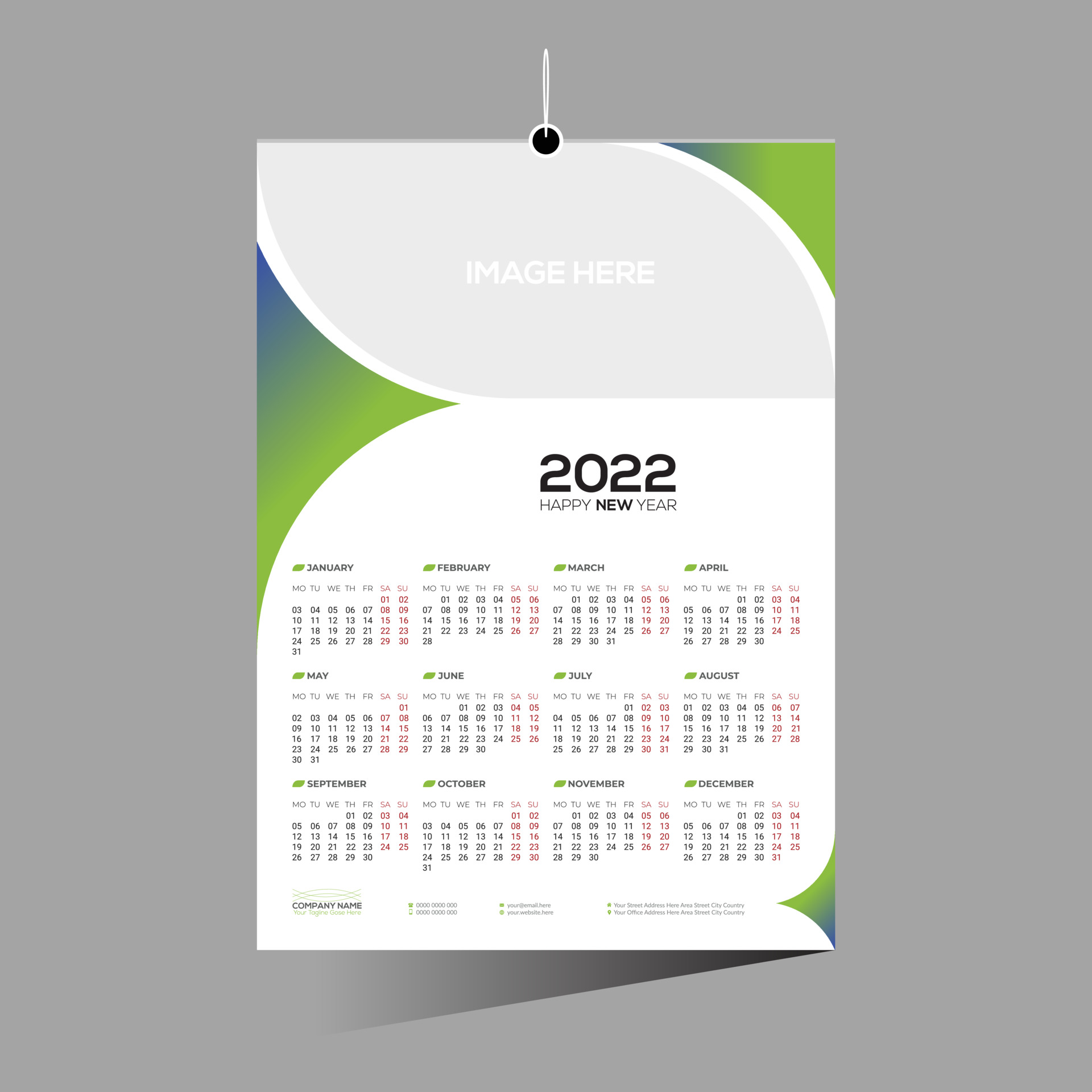 green colored 12 month 2022 wall calendar 3559115 Vector Art at Vecteezy