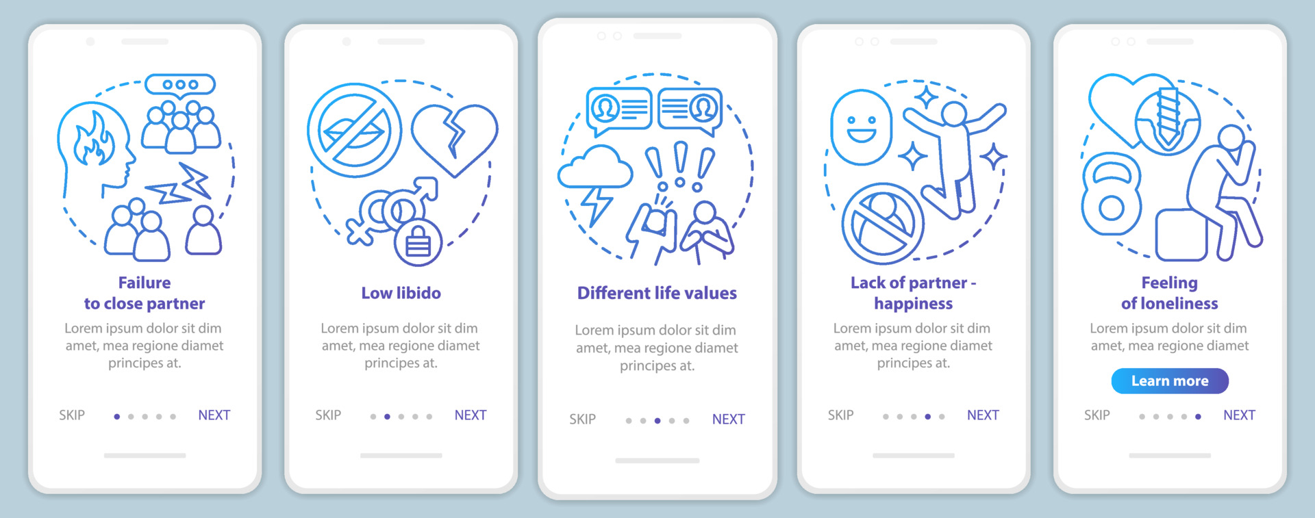 Relationship In Trouble Onboarding Mobile App Page Screen With Linear