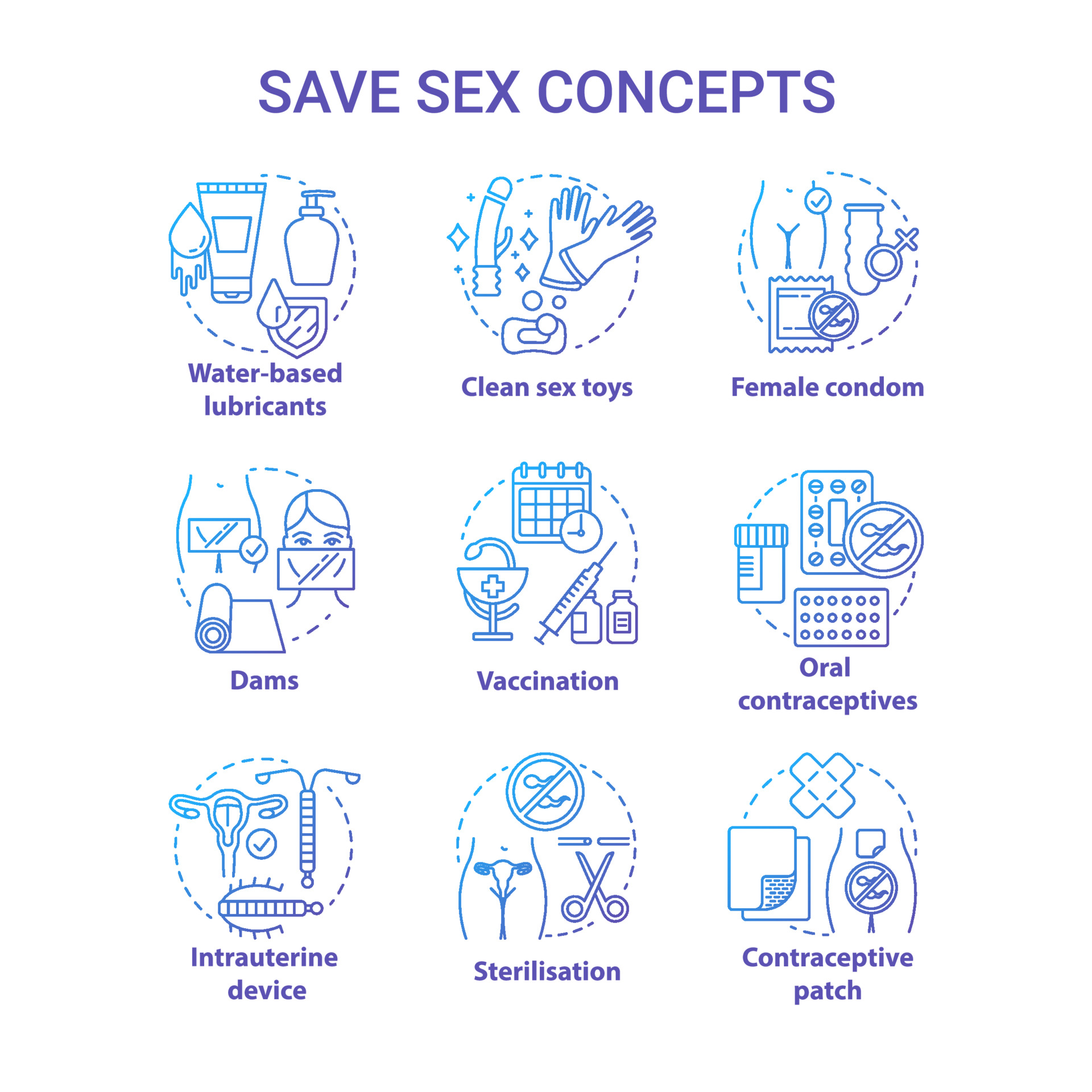 Safe Sex Blue Concept Icons Set 3562721 Vector Art At Vecteezy