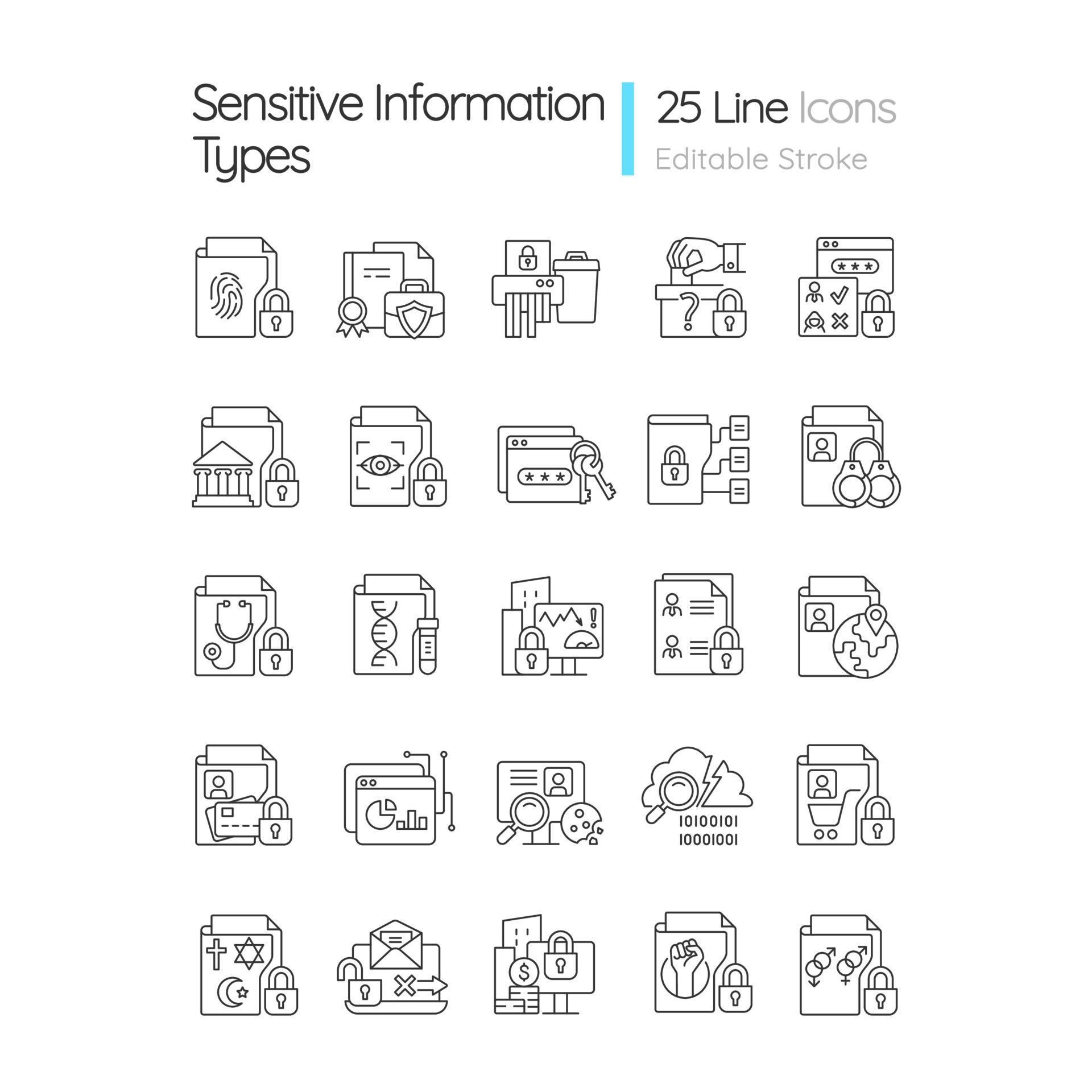 Sensitive information types linear icons set 3562934 Vector Art at Vecteezy Sensitive information types linear icons set 3562934 Vector Art at Vecteezy