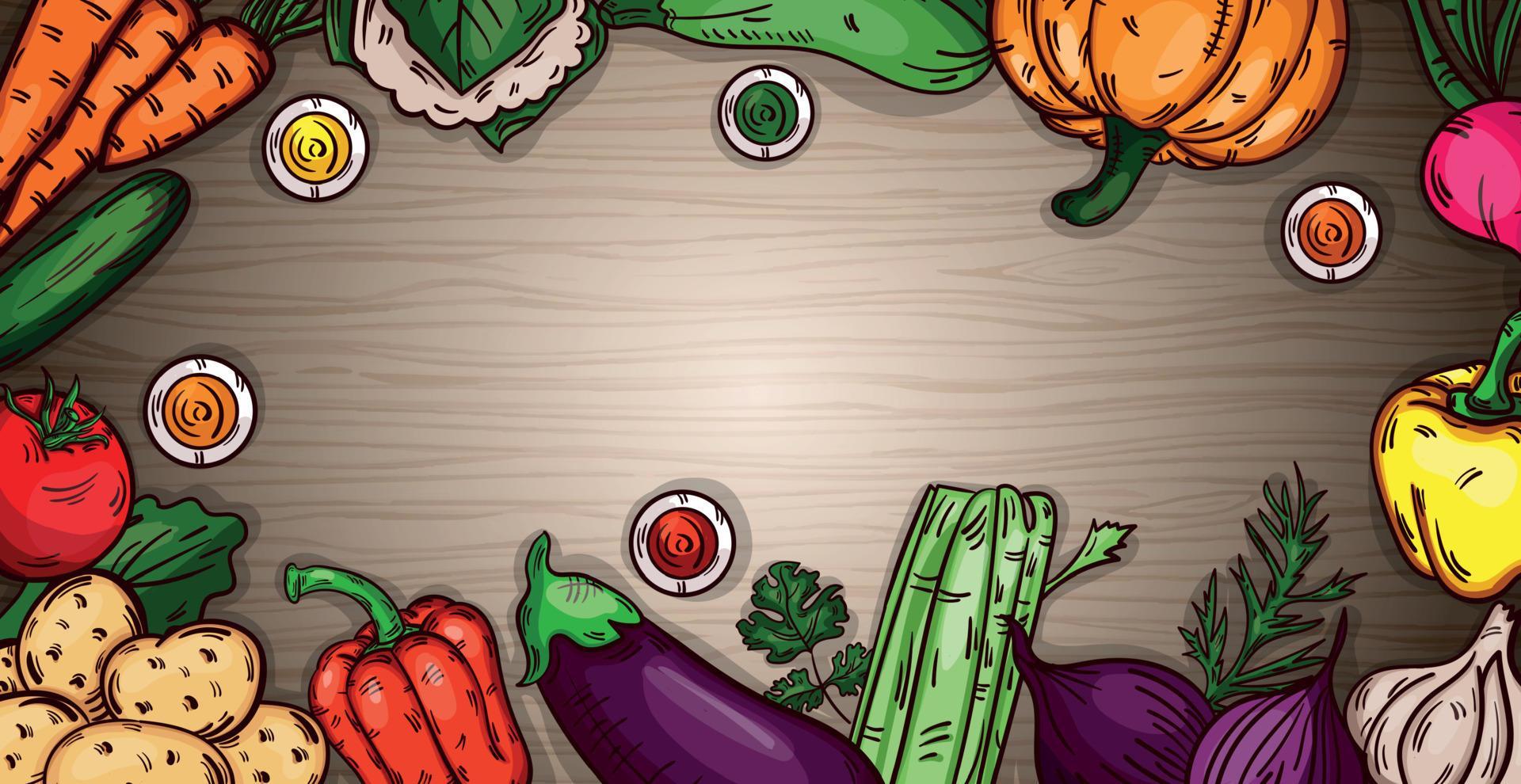 Realistic various vegetables on wooden background - Vector 3567062 ...