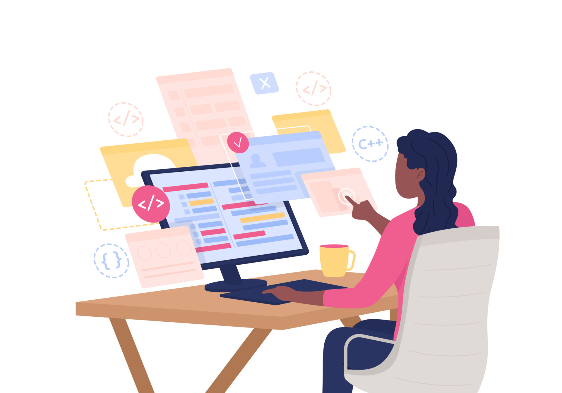 Software developer semi flat color vector character. Sitting figure ... Software developer semi flat color vector character. Sitting figure ...