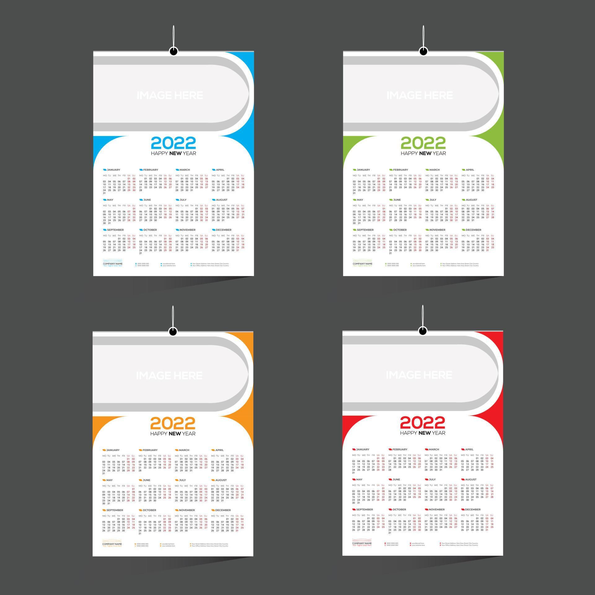 4 Colored 12 Month Wall Vector Calendar 2022 Design 3585010 Vector Art ...