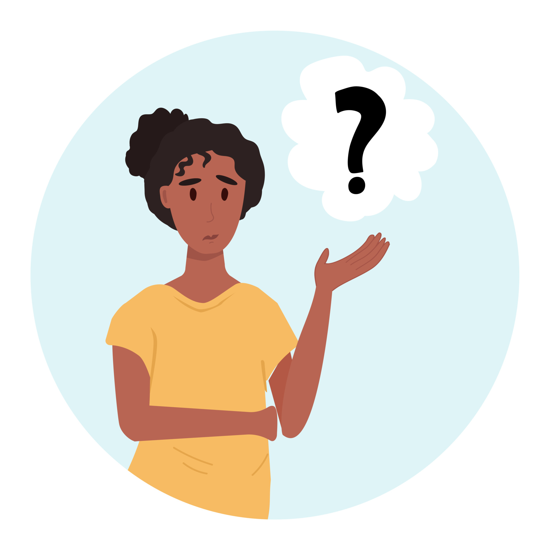 Pensive woman vector illustration. Thinking or making decision in ... Pensive woman vector illustration. Thinking or making decision in ...