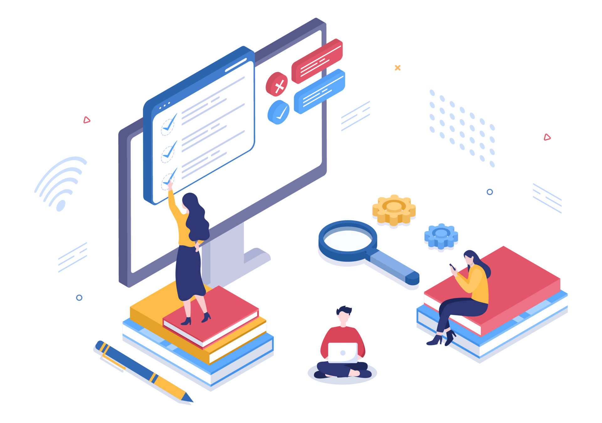 Online Testing Background Vector Illustration With Checklist, Taking ...