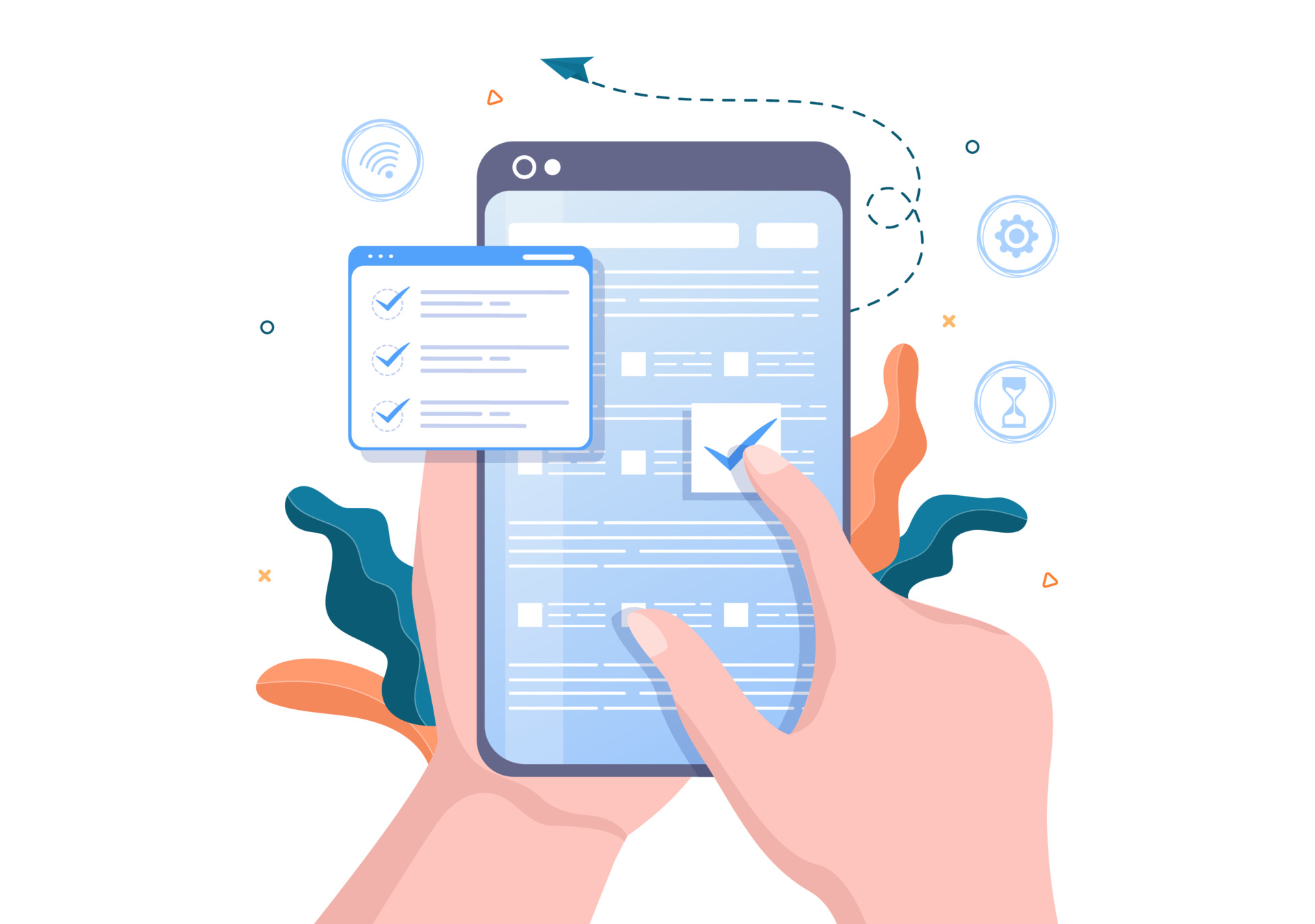 Online Testing Background Vector Illustration With Checklist, Taking ...