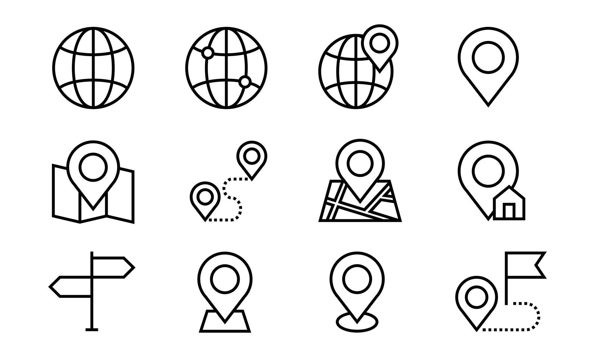 Navigation icon set. Map and GPS outlined icon collection. Perfect for ...