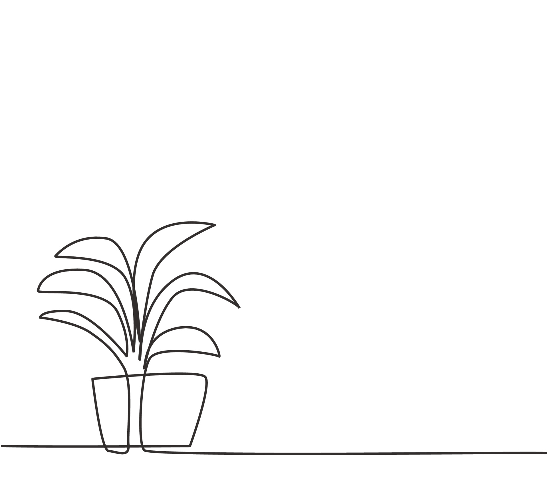 Single Continuous Line Drawing Potted Plants With Six Growing Leaves
