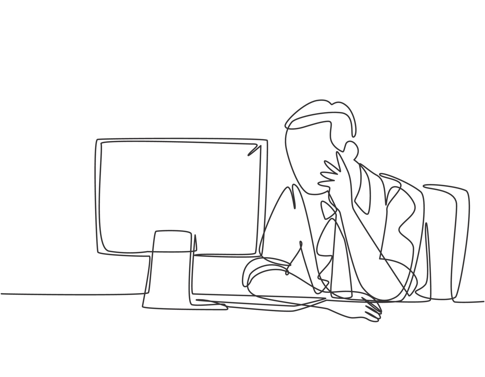 One continuous line drawing of young business manager sitting on his ...