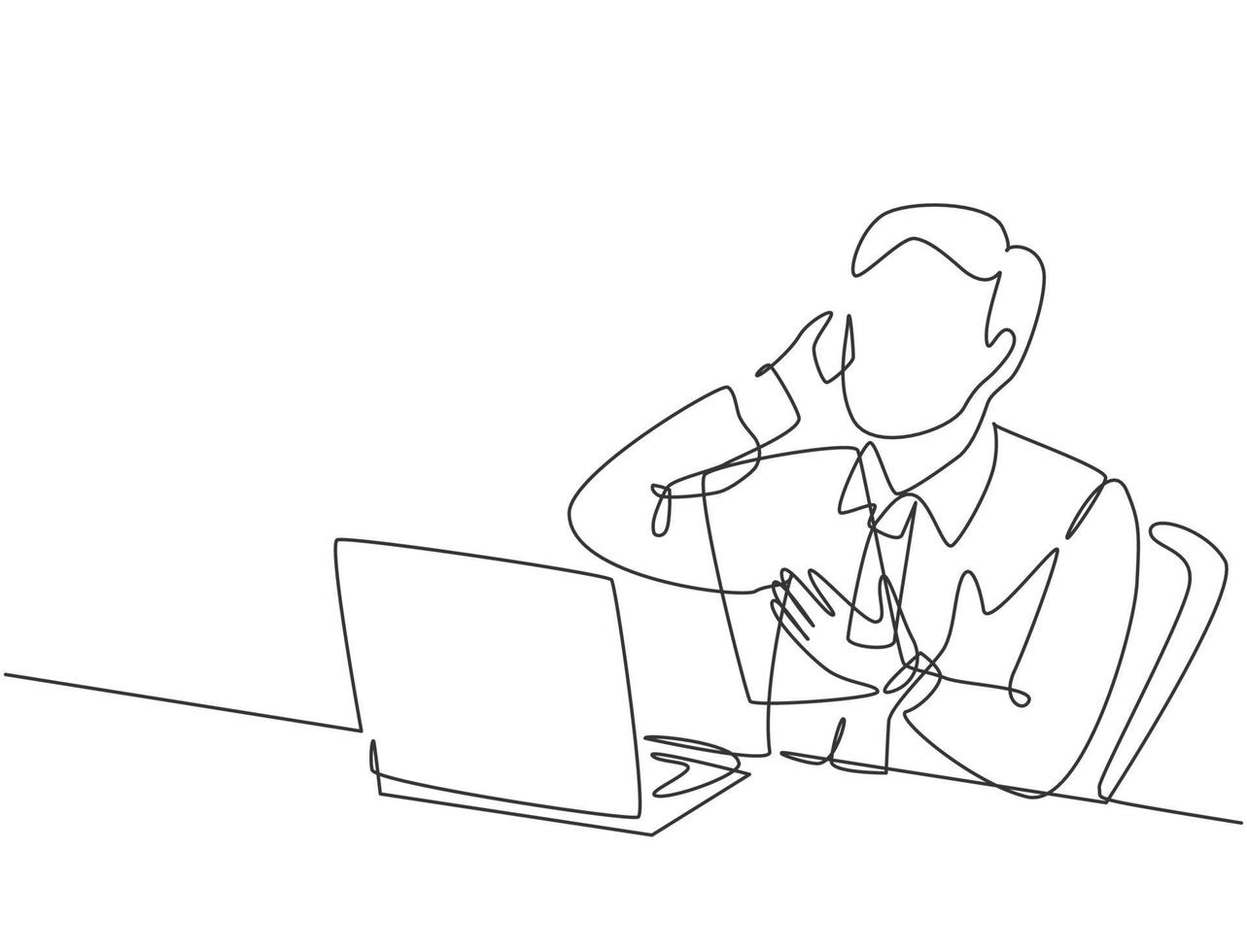 One continuous line drawing of young manager read company annual report ...